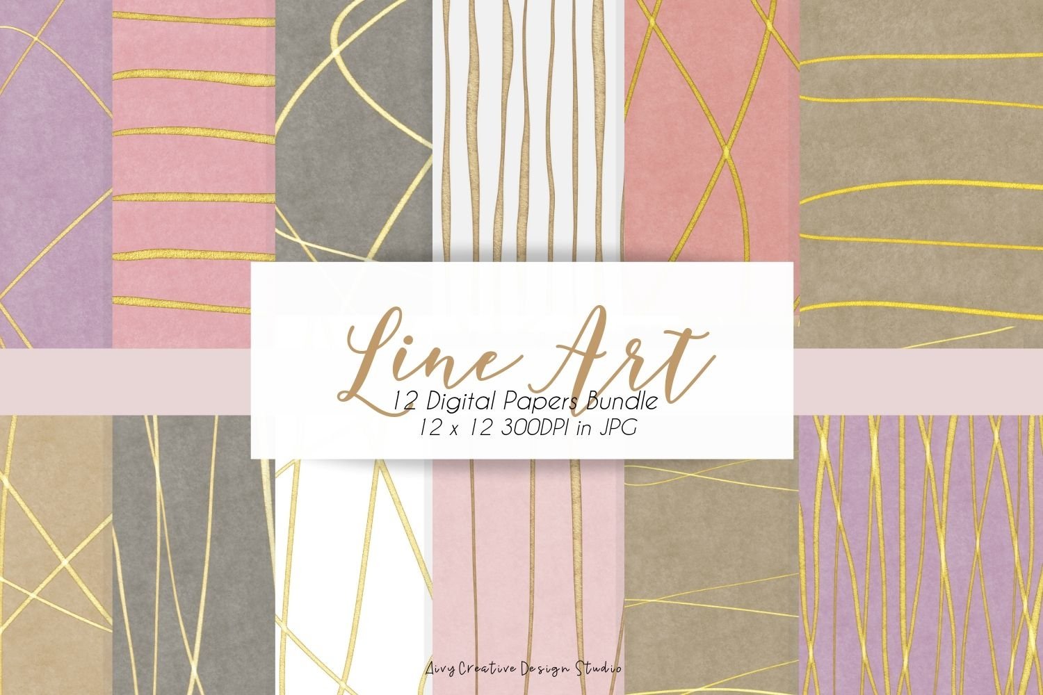 Gold Line Art Background Paper Bundle
