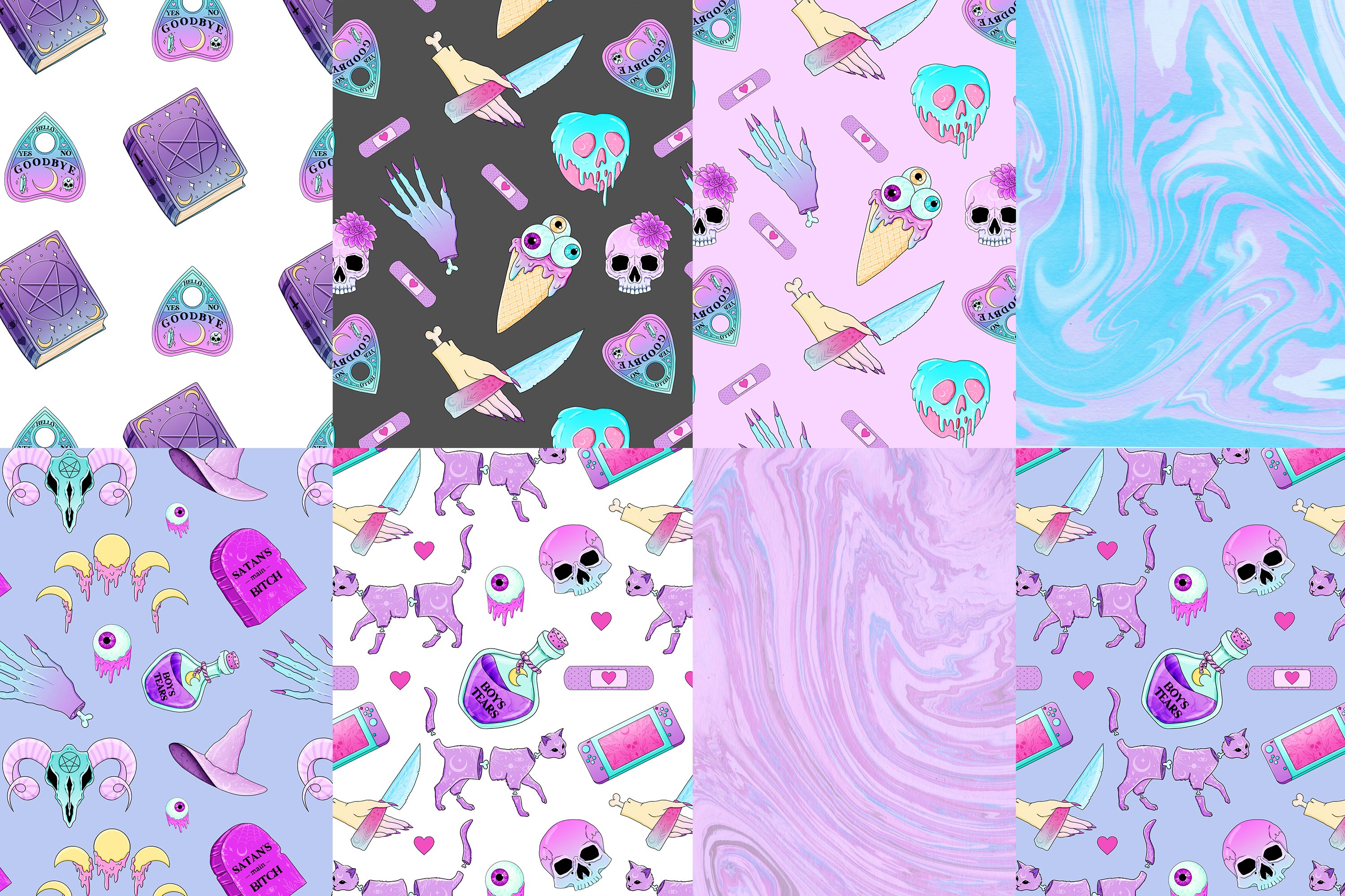 Creepy and Cute pastel goth seamless pattern, Cute Halloween (984231 ...