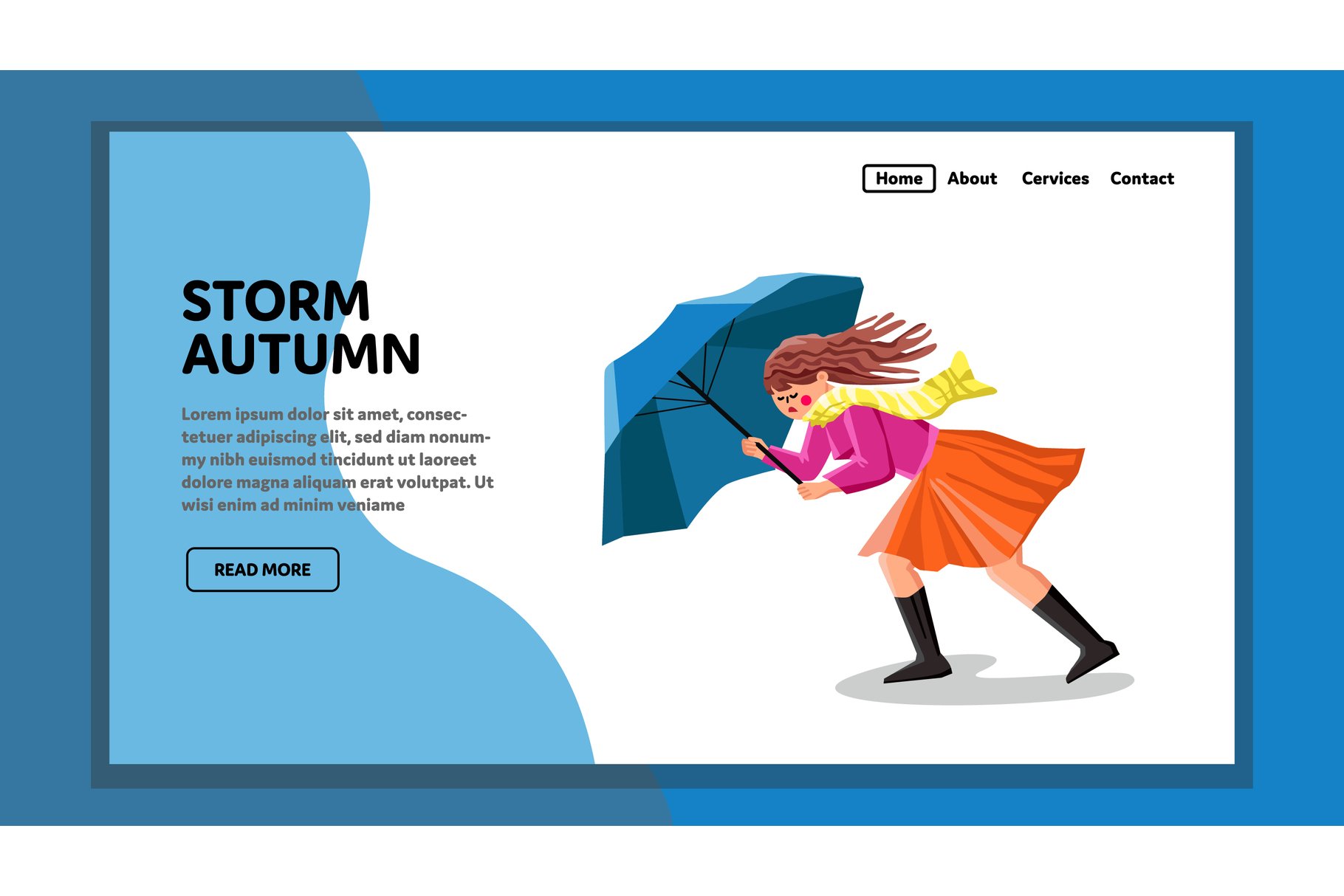 In Storm Autumn Weather Walking Young Girl Vector (2236915) | Icons ...