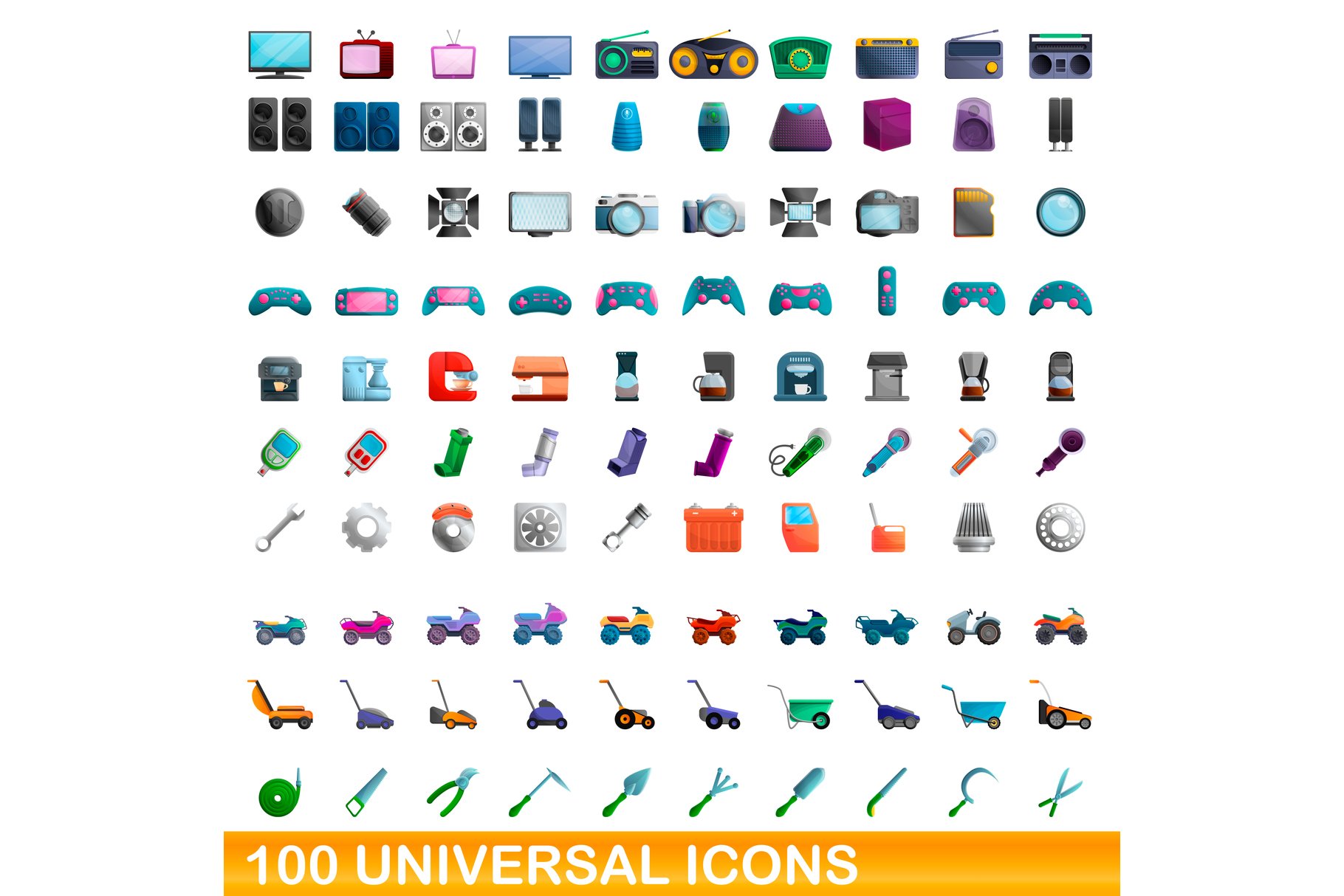 100 universal icons set, cartoon style (564850) | Illustrations ...