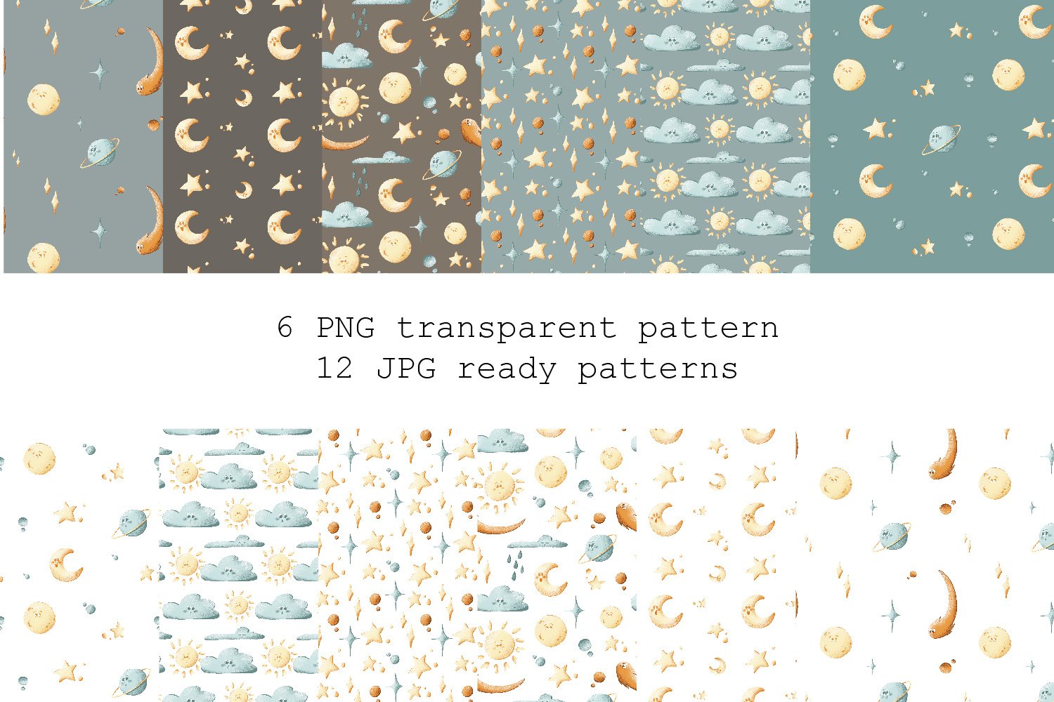 Moon, sun, clouds and stars clipart for baby design. (438689 ...