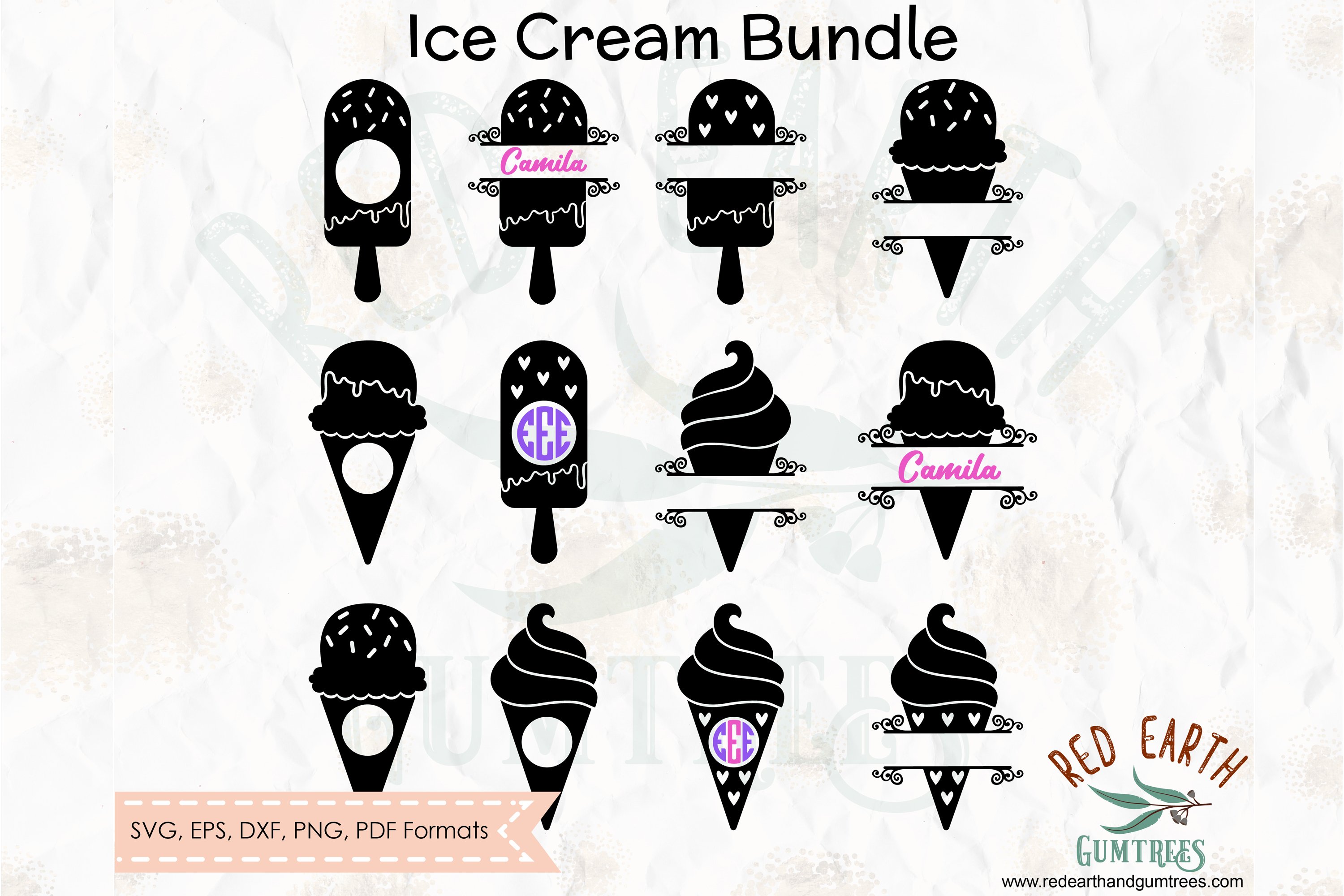 Ice cream split monogram frame, ice cream circle (213186)