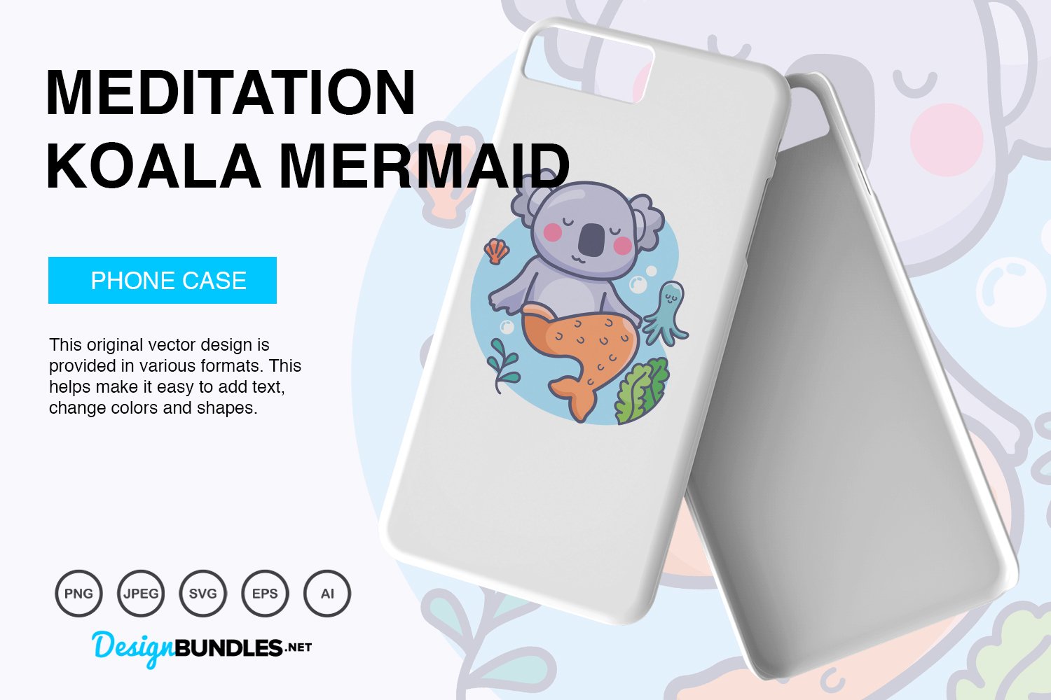 Meditation Koala Mermaid Vector Illustration