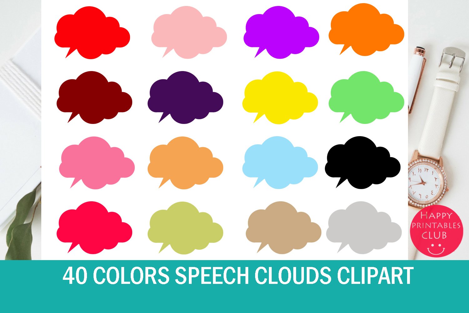 40 Colors Speech Clouds Clipart (78966) | Illustrations | Design Bundles