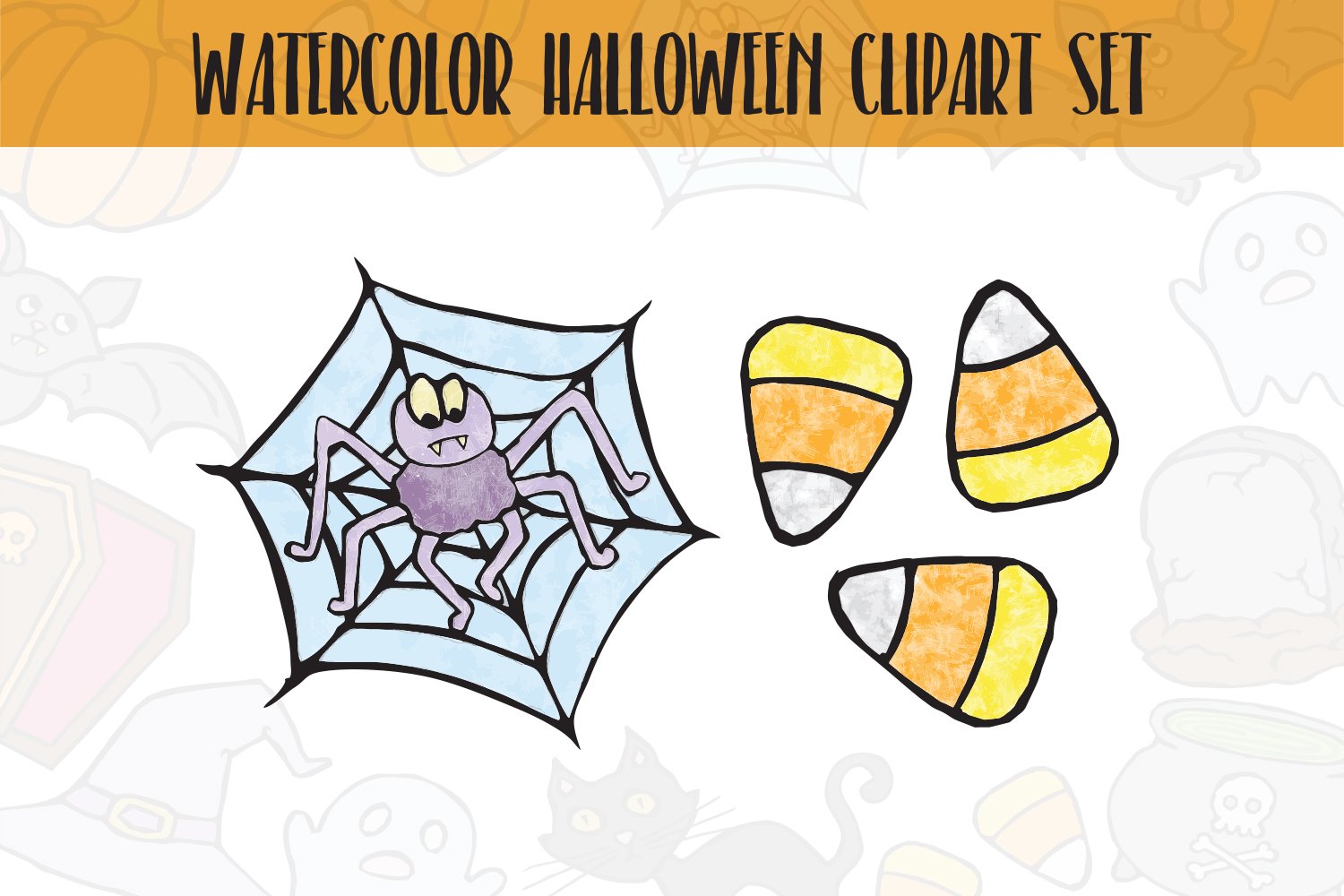 Funny Watercolor Halloween Clipart Set (376144) | Illustrations ...