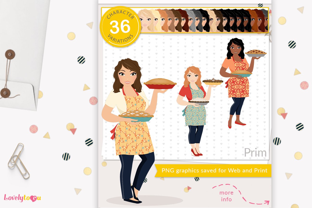Pie girl clipart, fall baker woman avatar, Prim LVK06 (1023369 ...