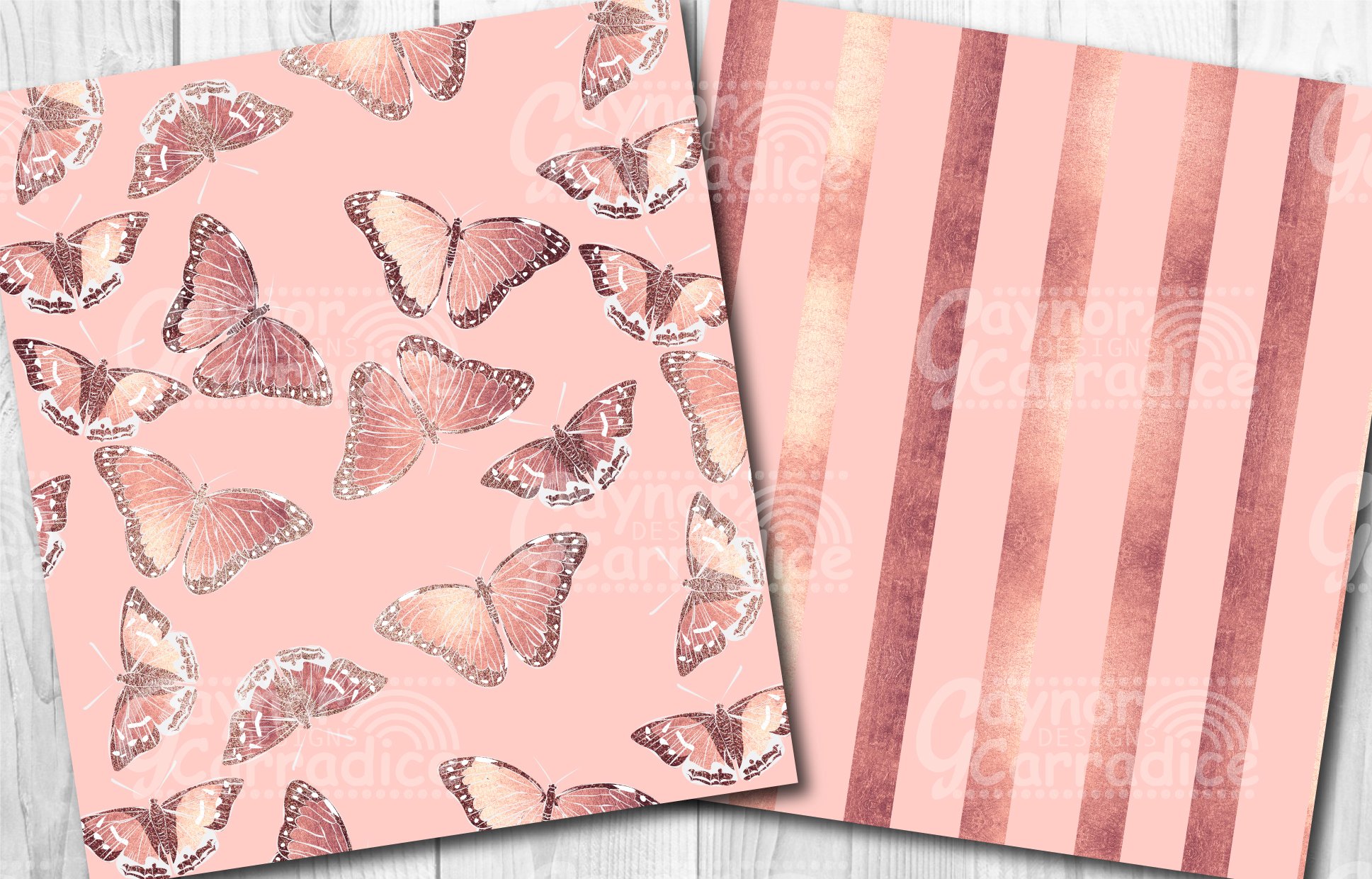 Rose Gold Butterfly Pattern Collection (90618) | Patterns | Design Bundles