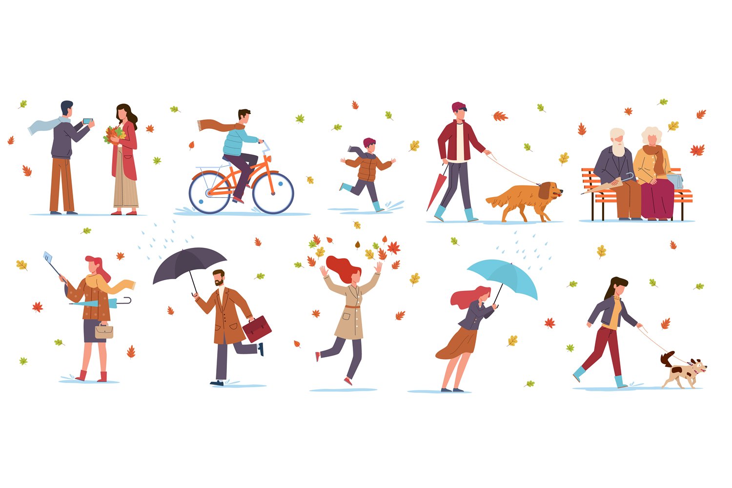 People in autumn park. Characters in fall season walking, ri (1102944 ...