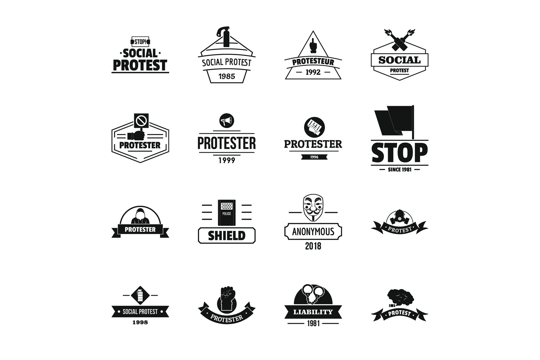 Protest logo icons set, simple style (367240) | Illustrations | Design ...