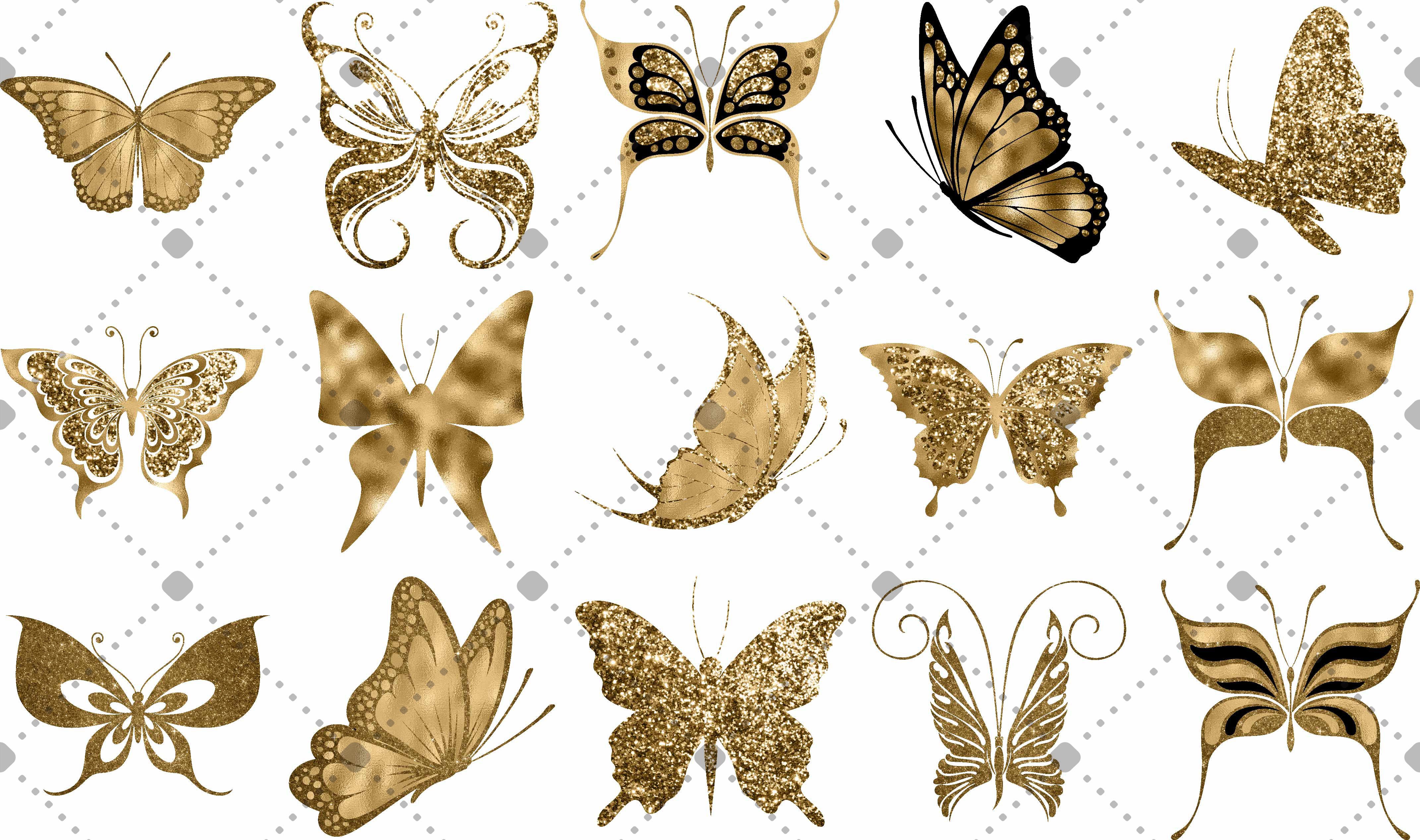 15 Gold Glitter Foil Butterfly Clip Arts (95793) | Illustrations ...