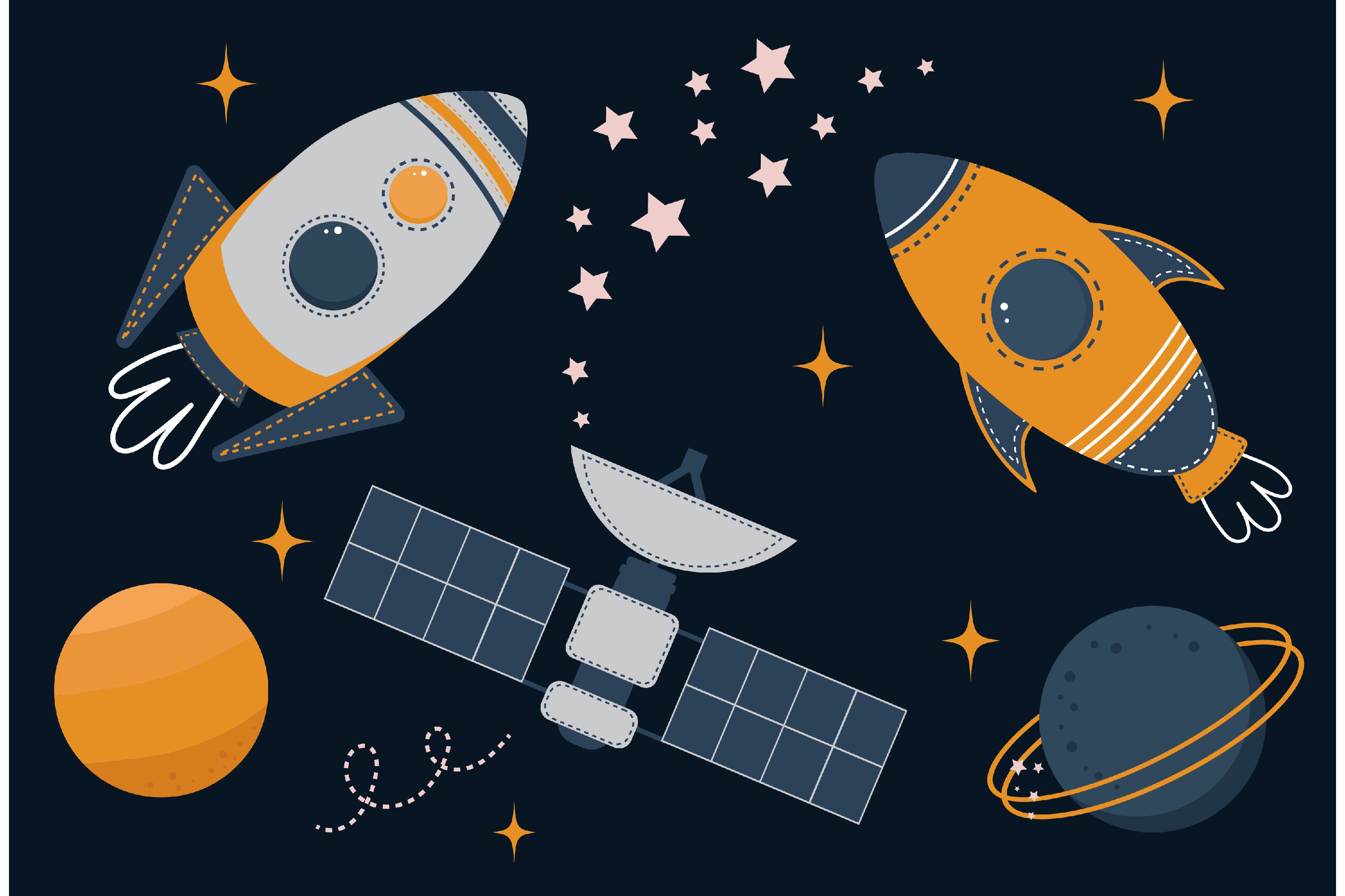 Space Rockets, Ships & Planets, stars. Clipart Set (554117) | Elements ...