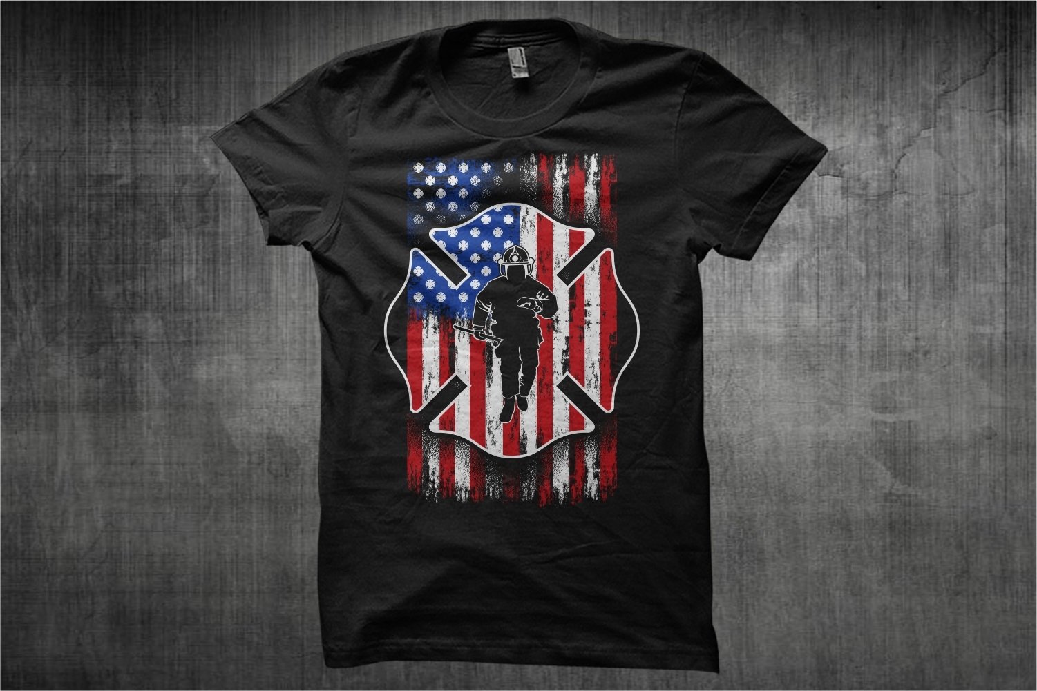 Fireman Flag Shield- Illustration Fireman With Shield Flag