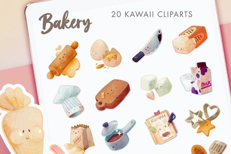 20 Digital recipe stickers, food cliparts, bakery & dessert (571341 ...