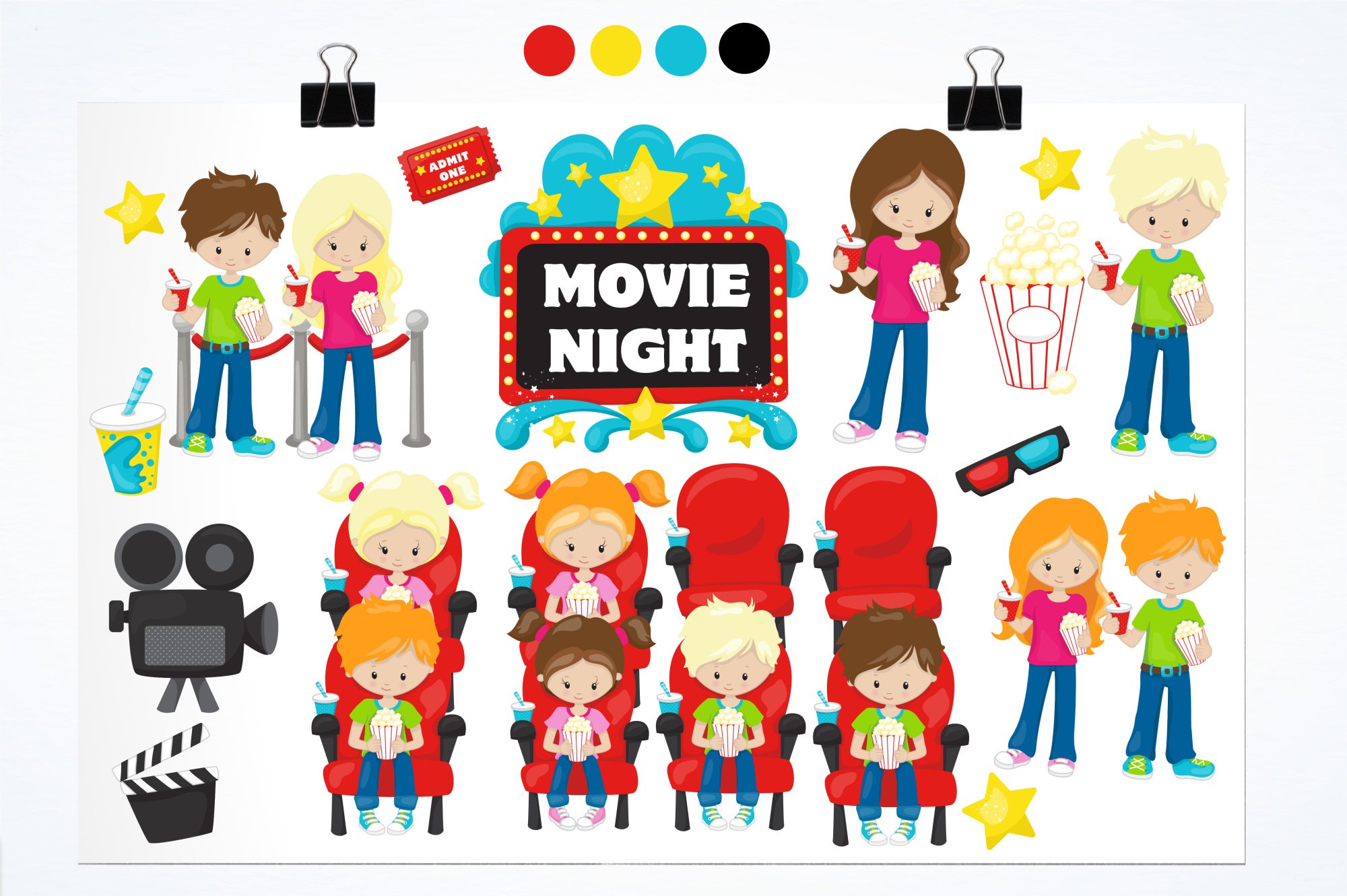 Movie Night graphics and illustrations (14588) | Illustrations | Design ...