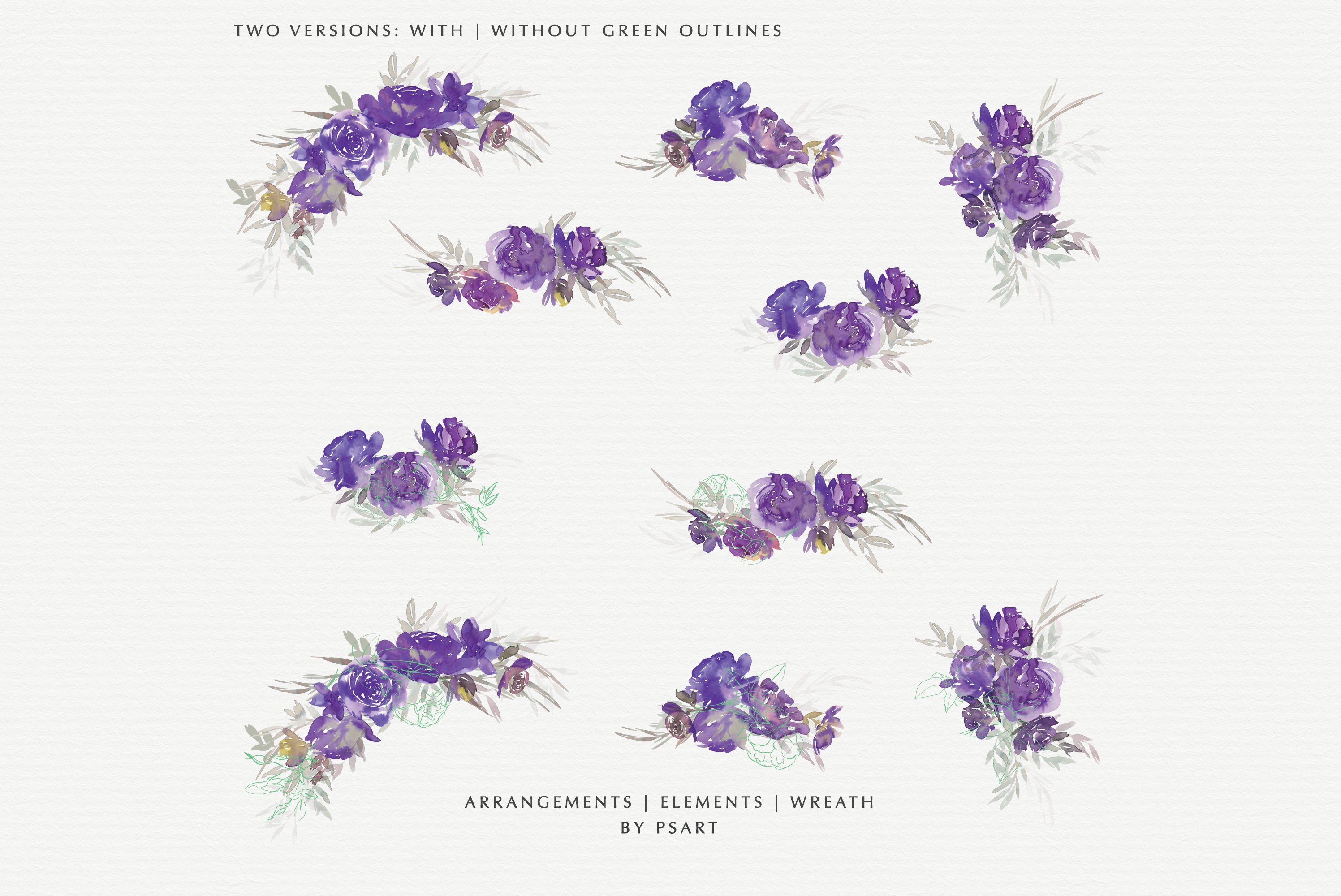 Violet Watercolor Floral Clip Art Set (572668) | Illustrations | Design ...