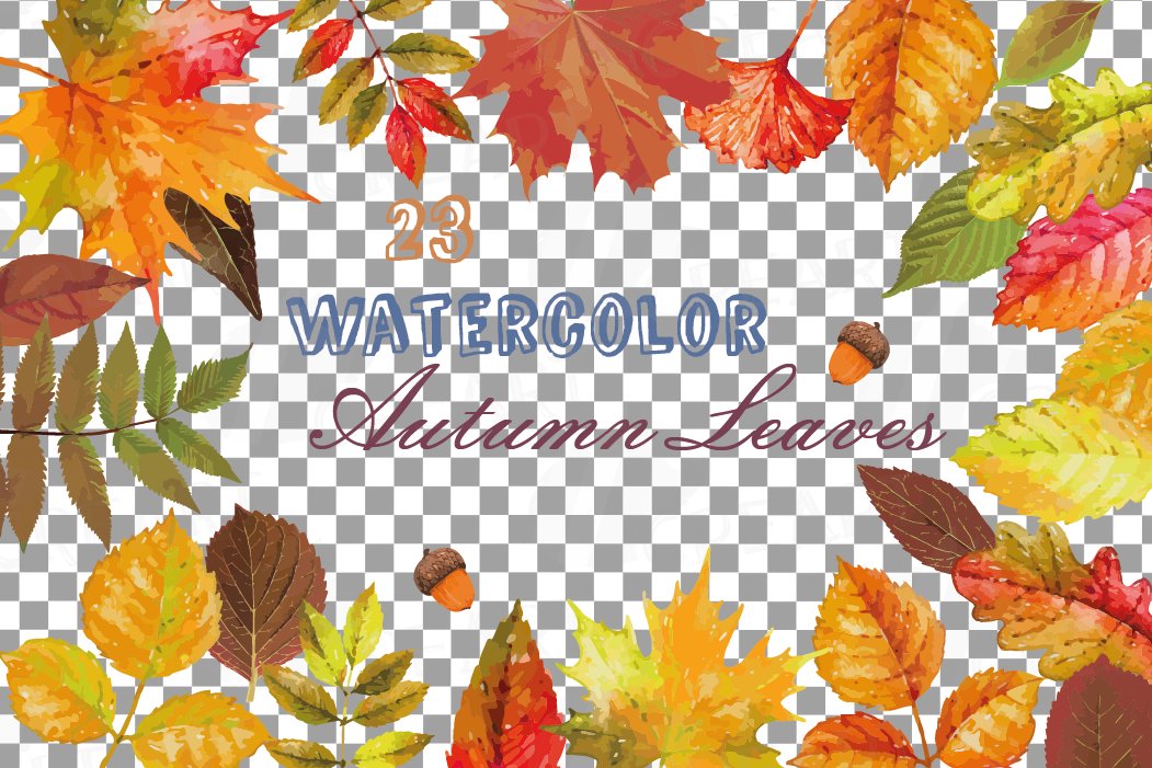 Autumn leafs watercolor clip art pack, watercolor fall frame (134185 ...