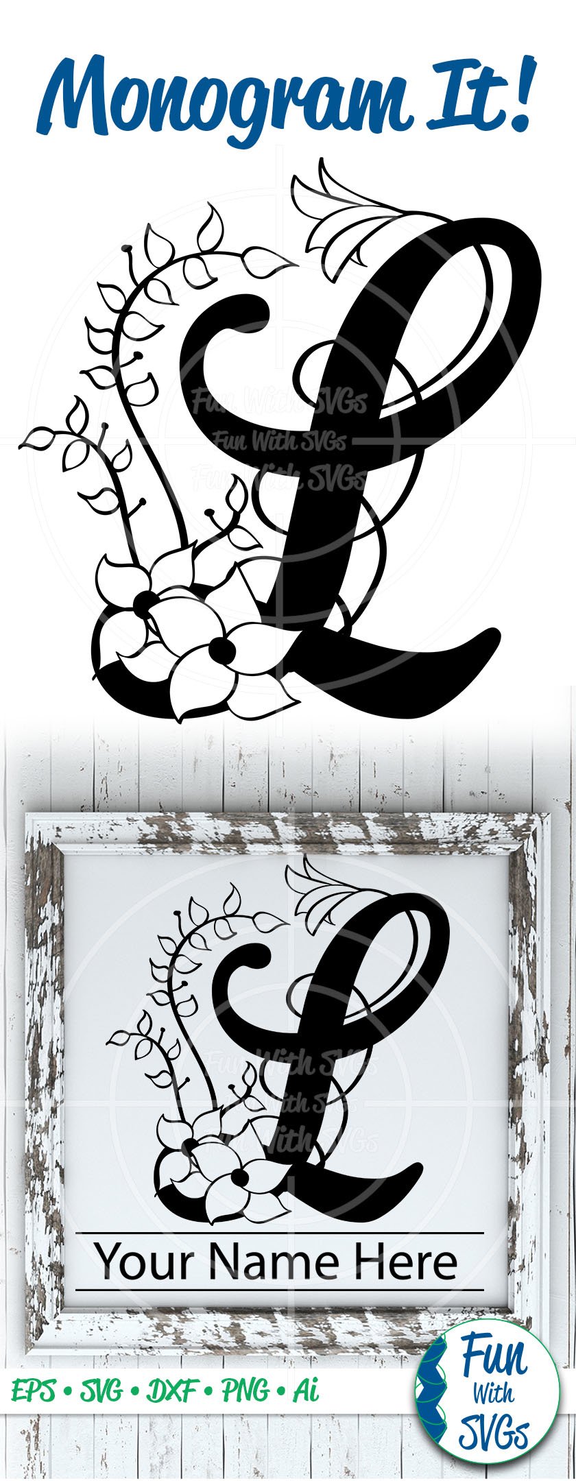 SVG Monogram Letter L, Vector, Cut File, Clip Art, FWS361 (322416 ...