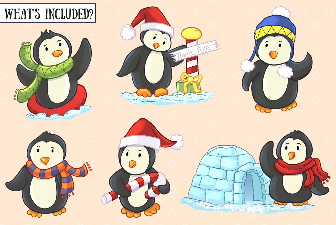 Winter Penguins Clip Art Collection (105889) | Illustrations | Design ...