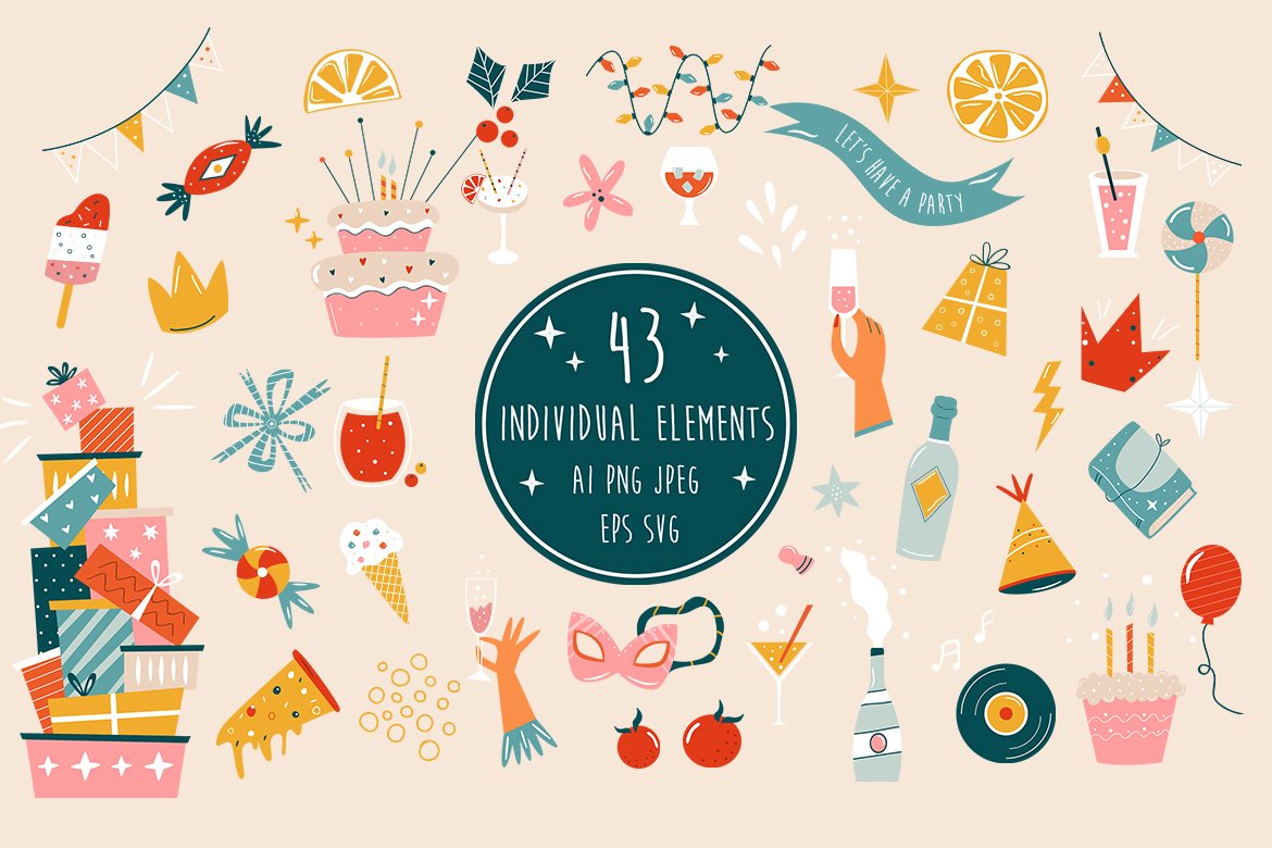 Big Party Set. Graphic Clipart Collection. SVG, PNG, PSD (1111708 ...