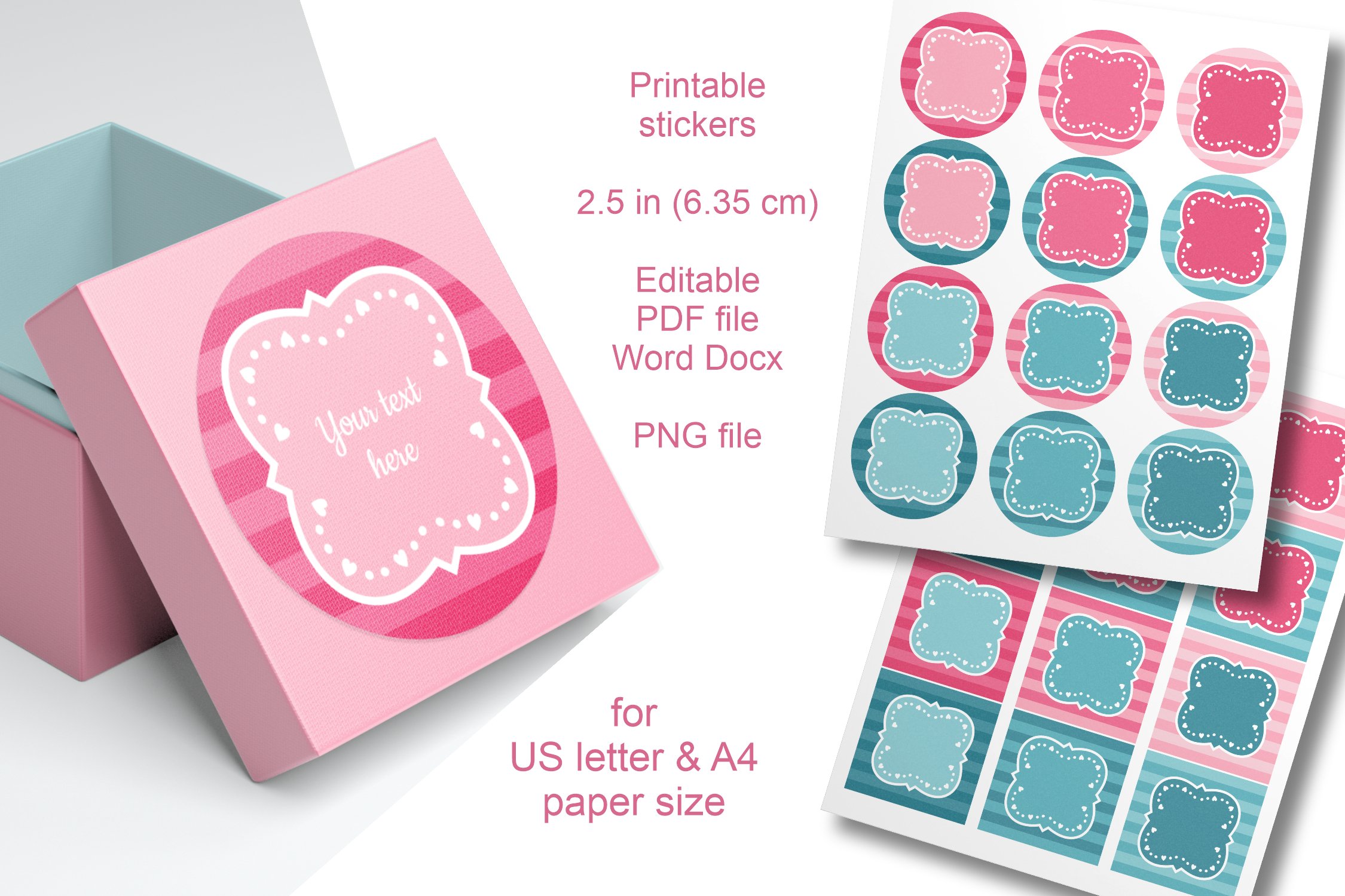 Bracket Frame Valentine Labels 2.5 in for A4, US Letter