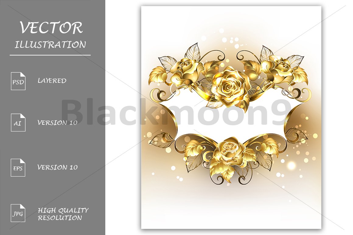 Gold Banner with Gold Roses (33143) | Elements | Design Bundles