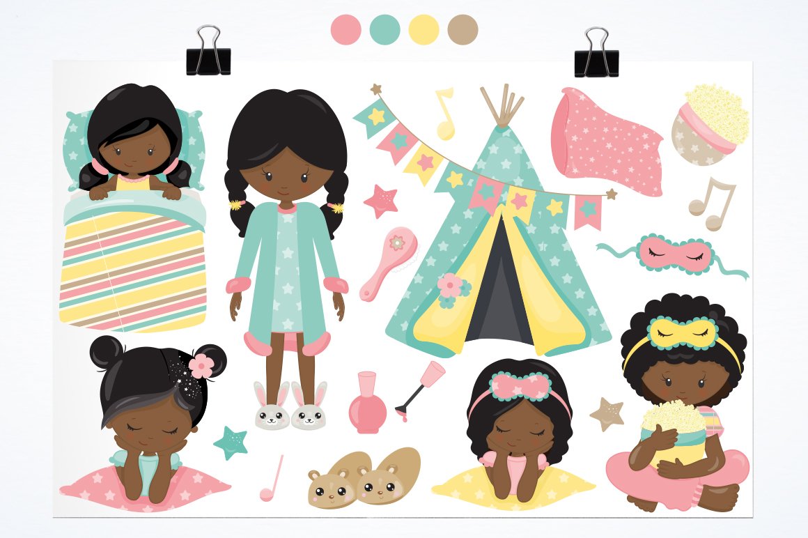 African American slumber party girls graphics - vectors