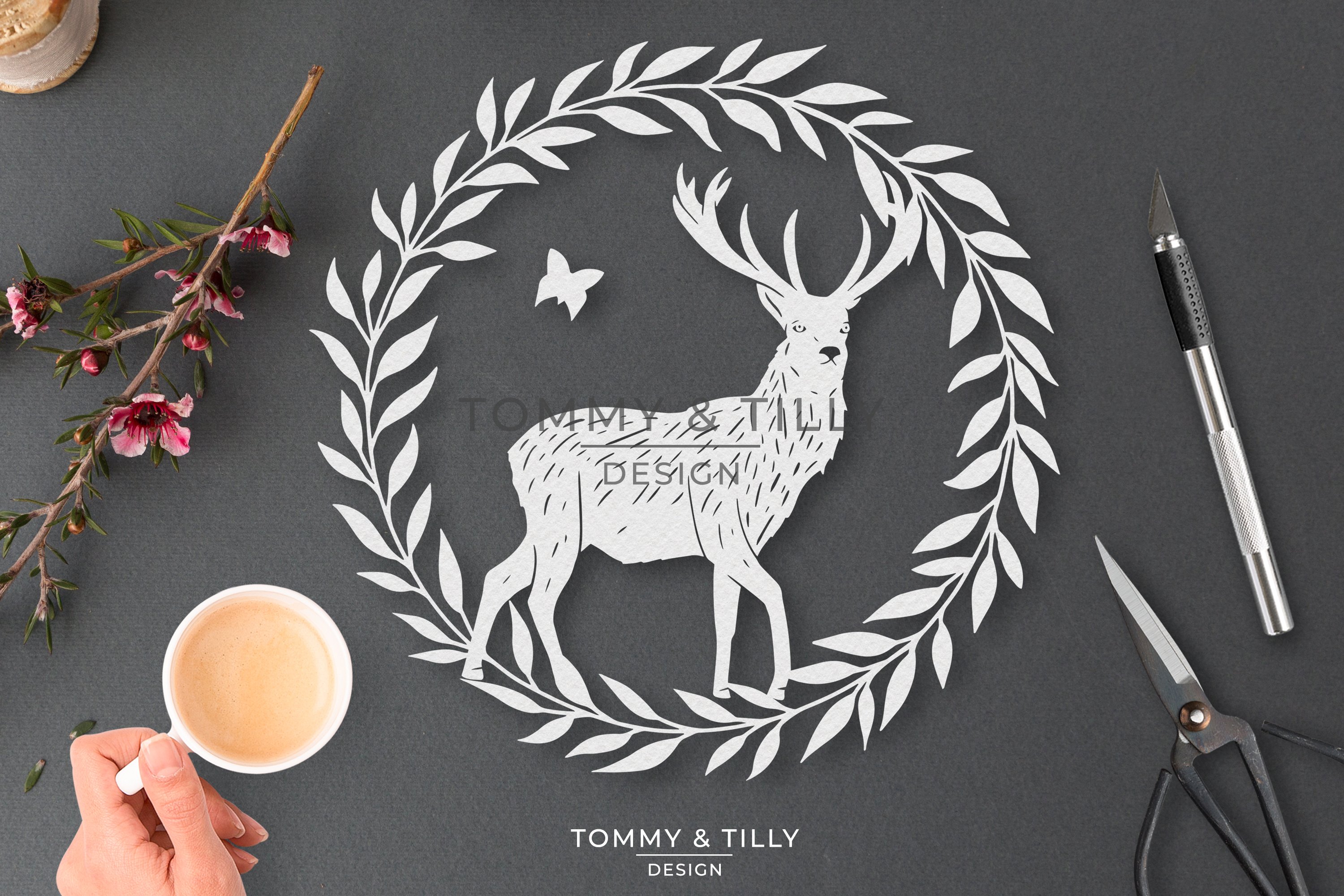 Stag Wreath - SVG DXF PNG EPS JPG PDF Cut File (127821) | SVGs | Design ...