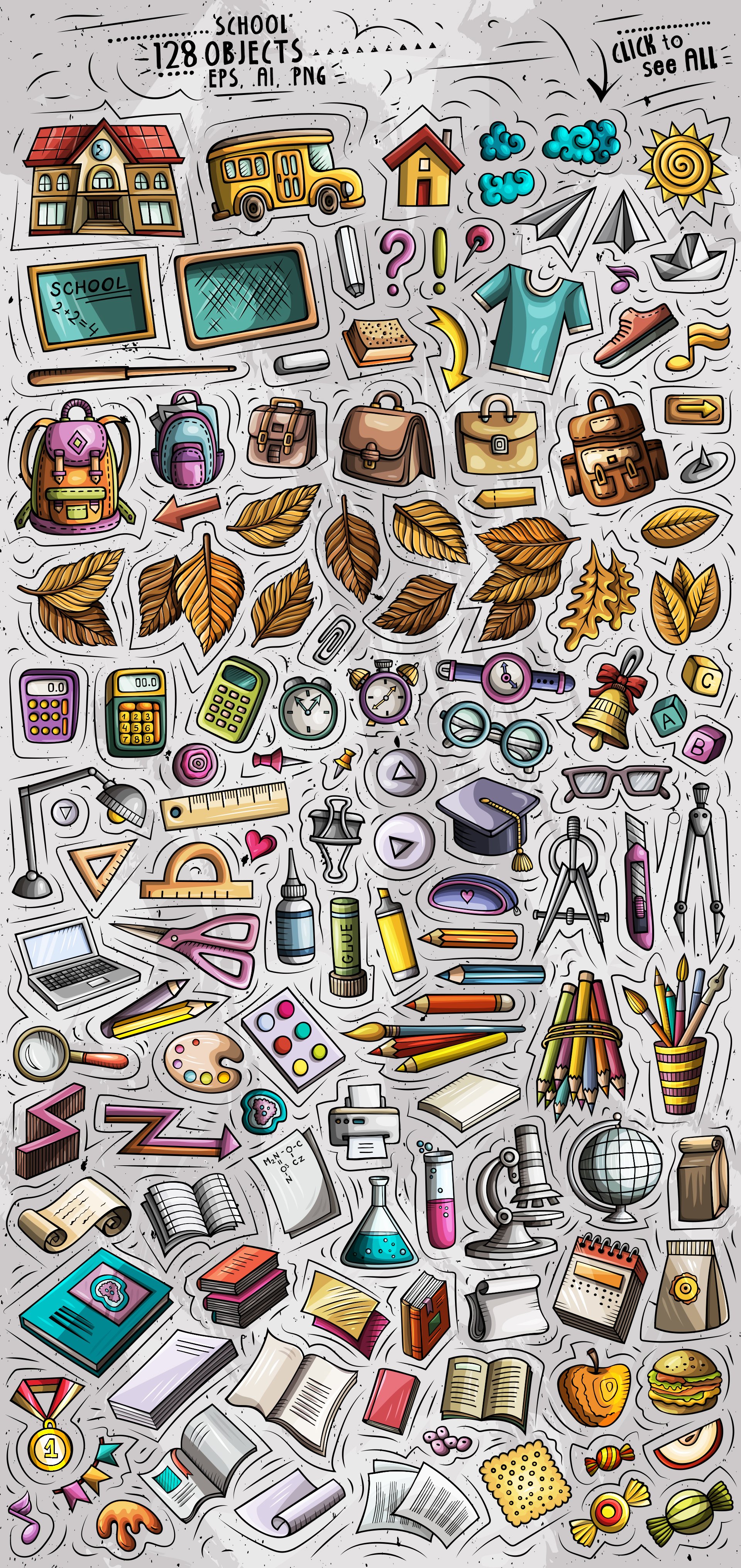 School Cartoon Objects Set (99946) | Objects | Design Bundles