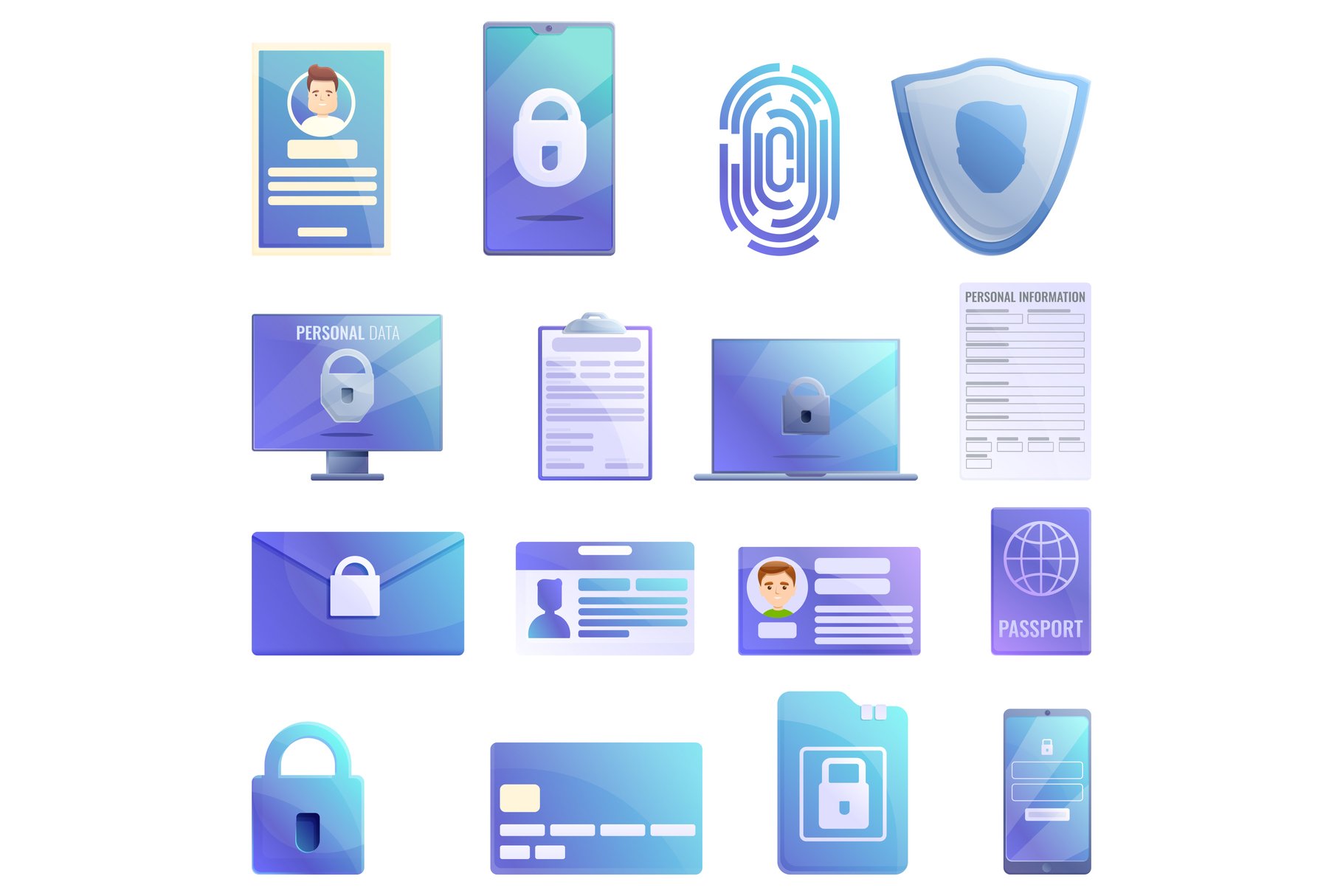 Personal information icons set, cartoon style (651445) | Illustrations ...