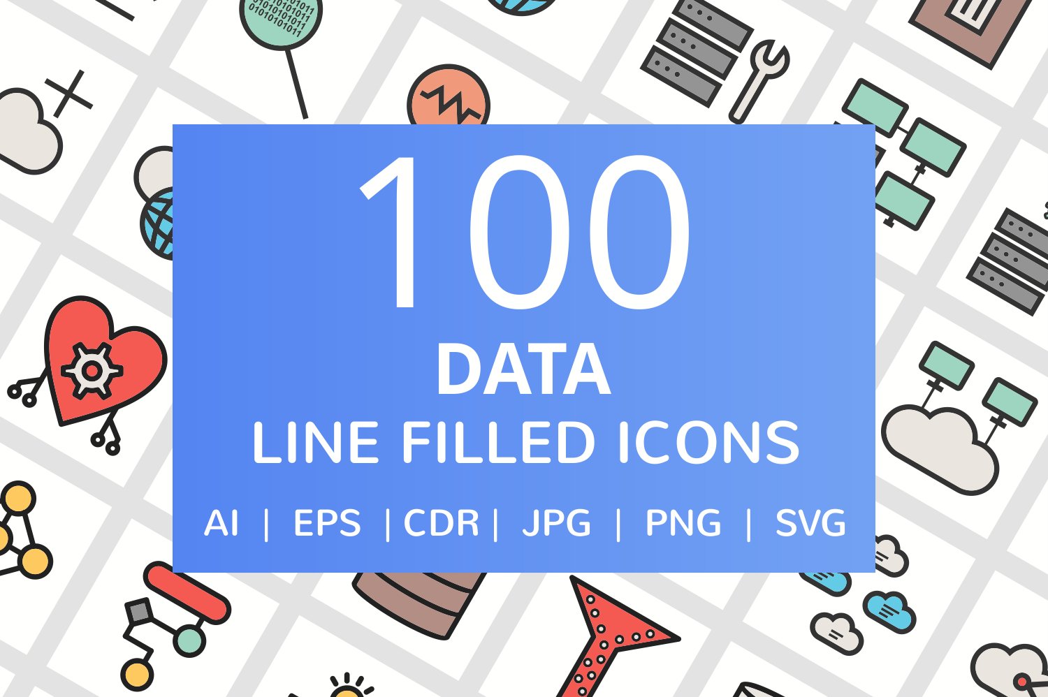 100 Data Filled Line Icons (63637) | Icons | Design Bundles