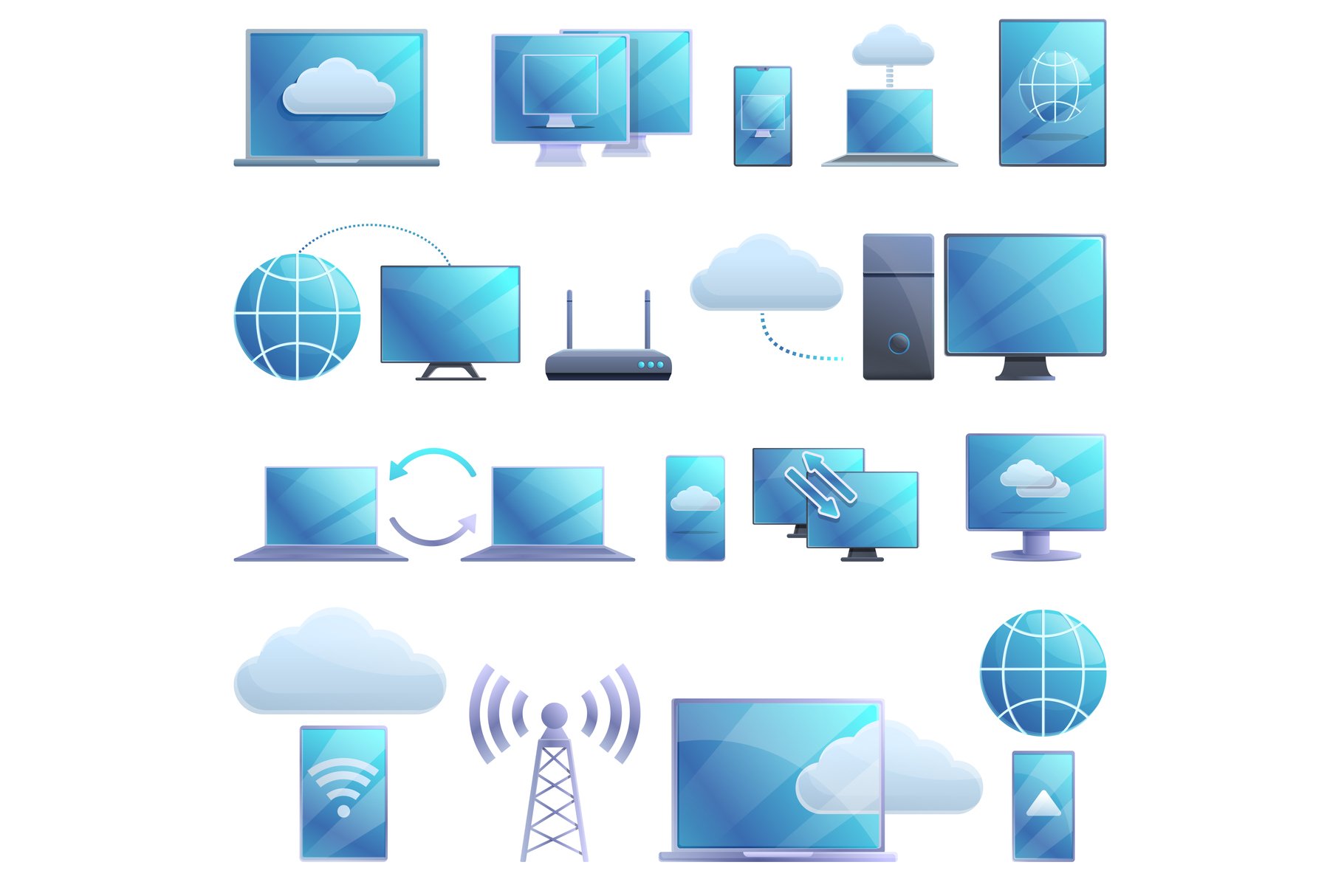 Remote access icons set, cartoon style (651446) | Illustrations ...