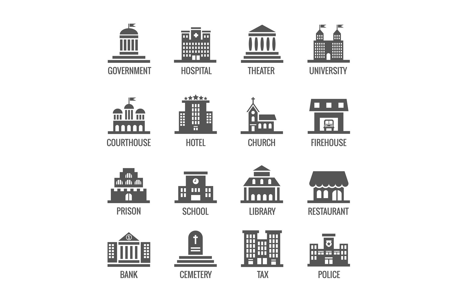 Government, public building vector icons set (761083) | Illustrations ...