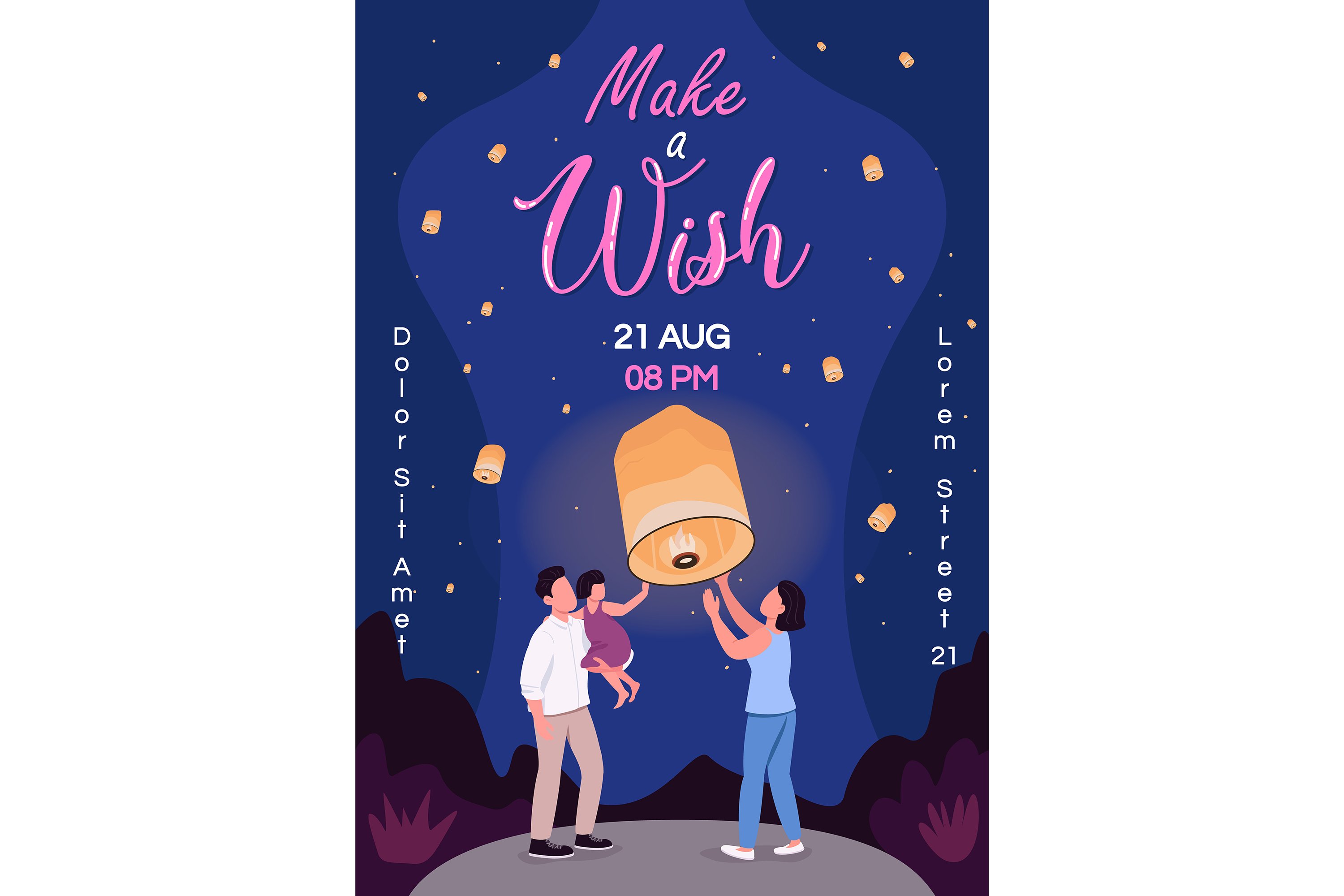 Make wish poster flat vector template (965148) | Flyers | Design Bundles