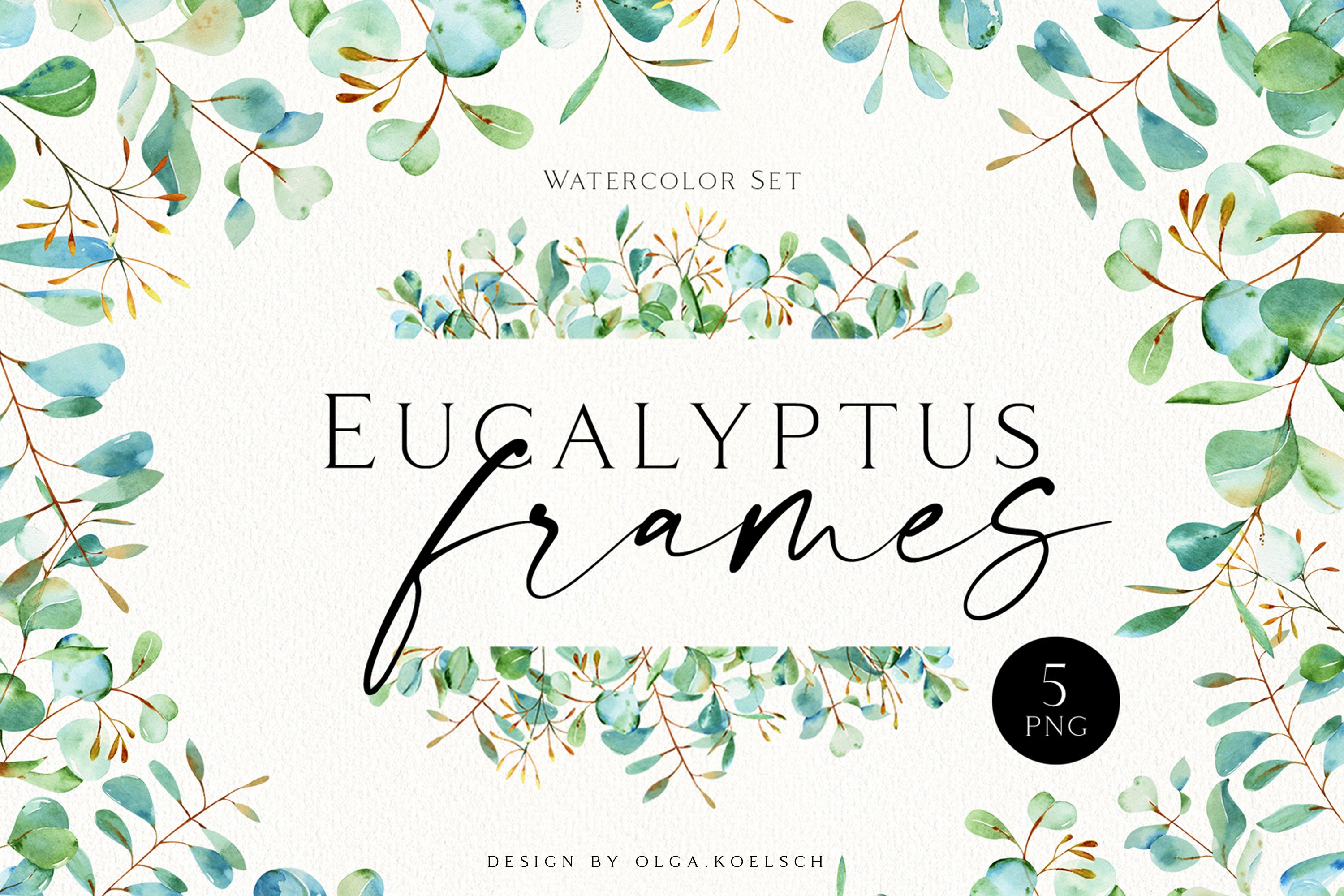 Watercolor eucalyptus borders clipart, Greenery digital (1058546 ...