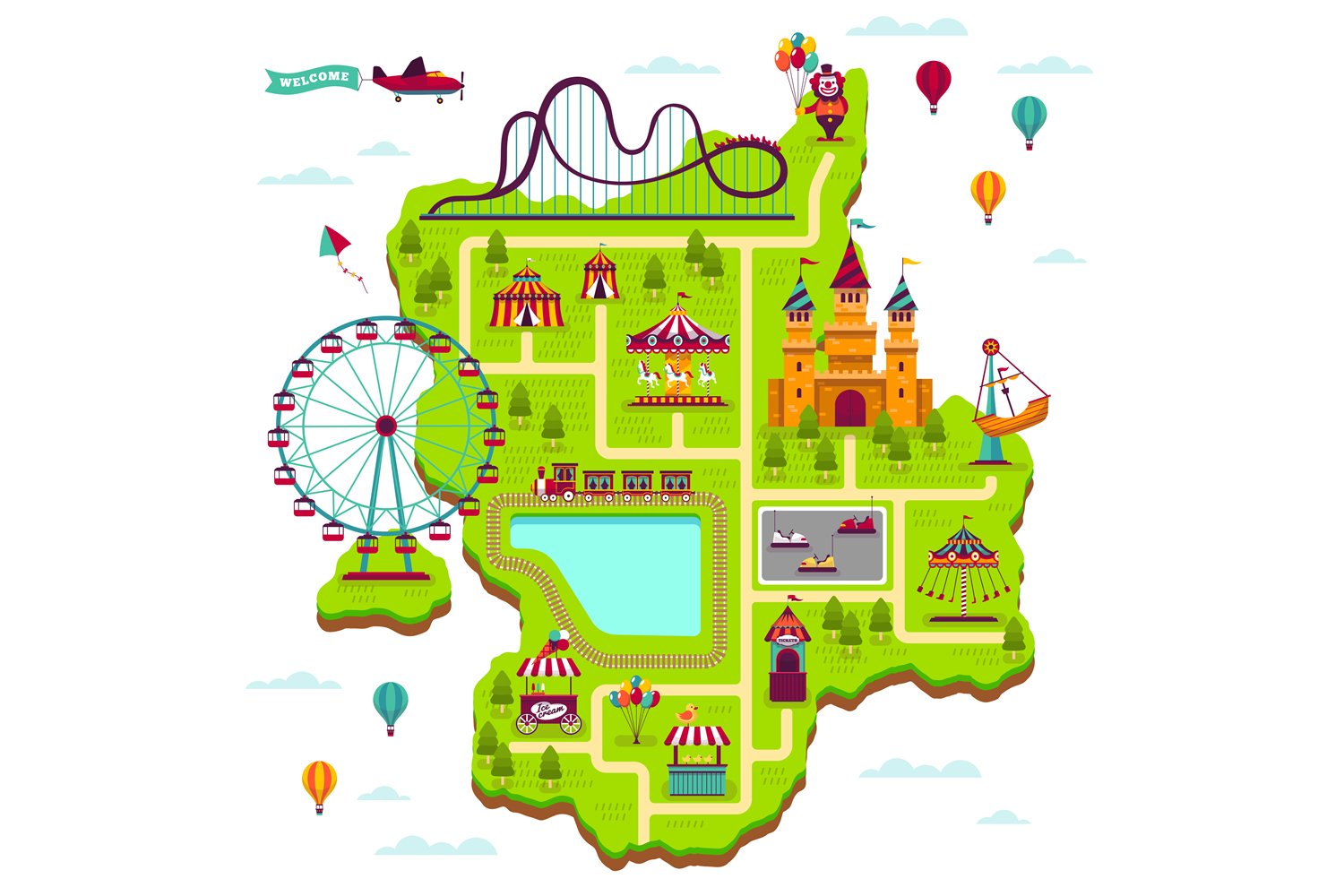Amusement park map. Scheme elements attractions festival amu (780410 ...
