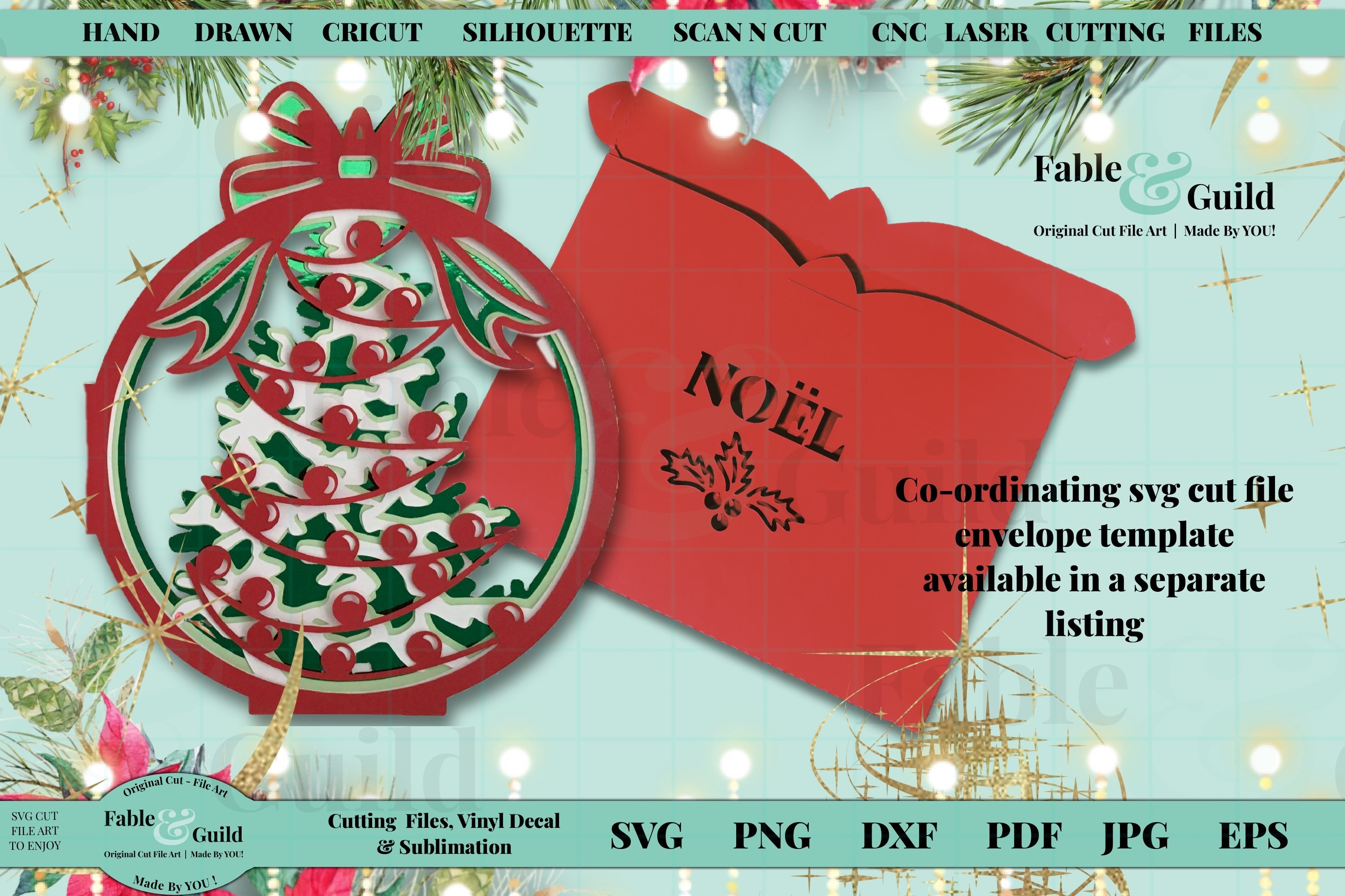 Christmas Tree Card SVG - 3D Layered Bauble Fun Cutting File (1042878 ...