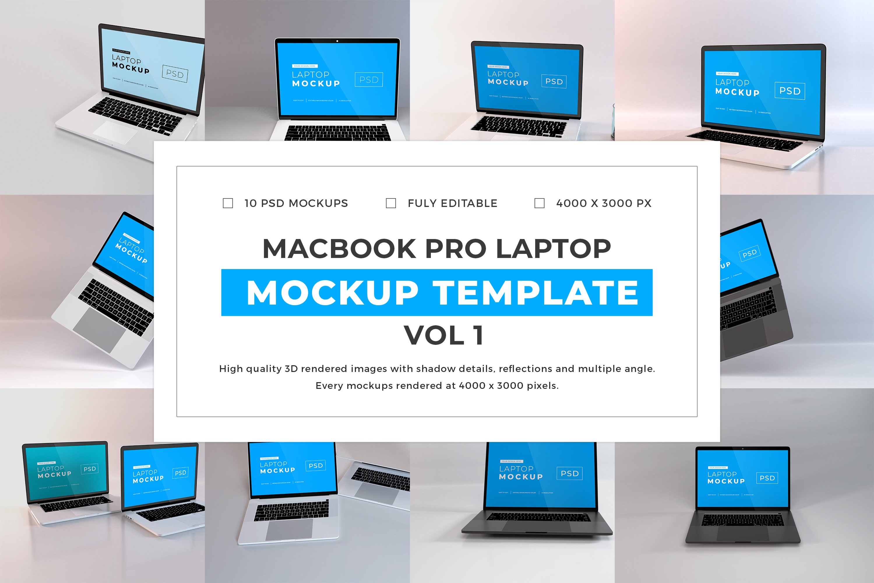 Macbook Pro Laptop Mockup Template Bundle Vol 1 (1080569) | Scenes ...