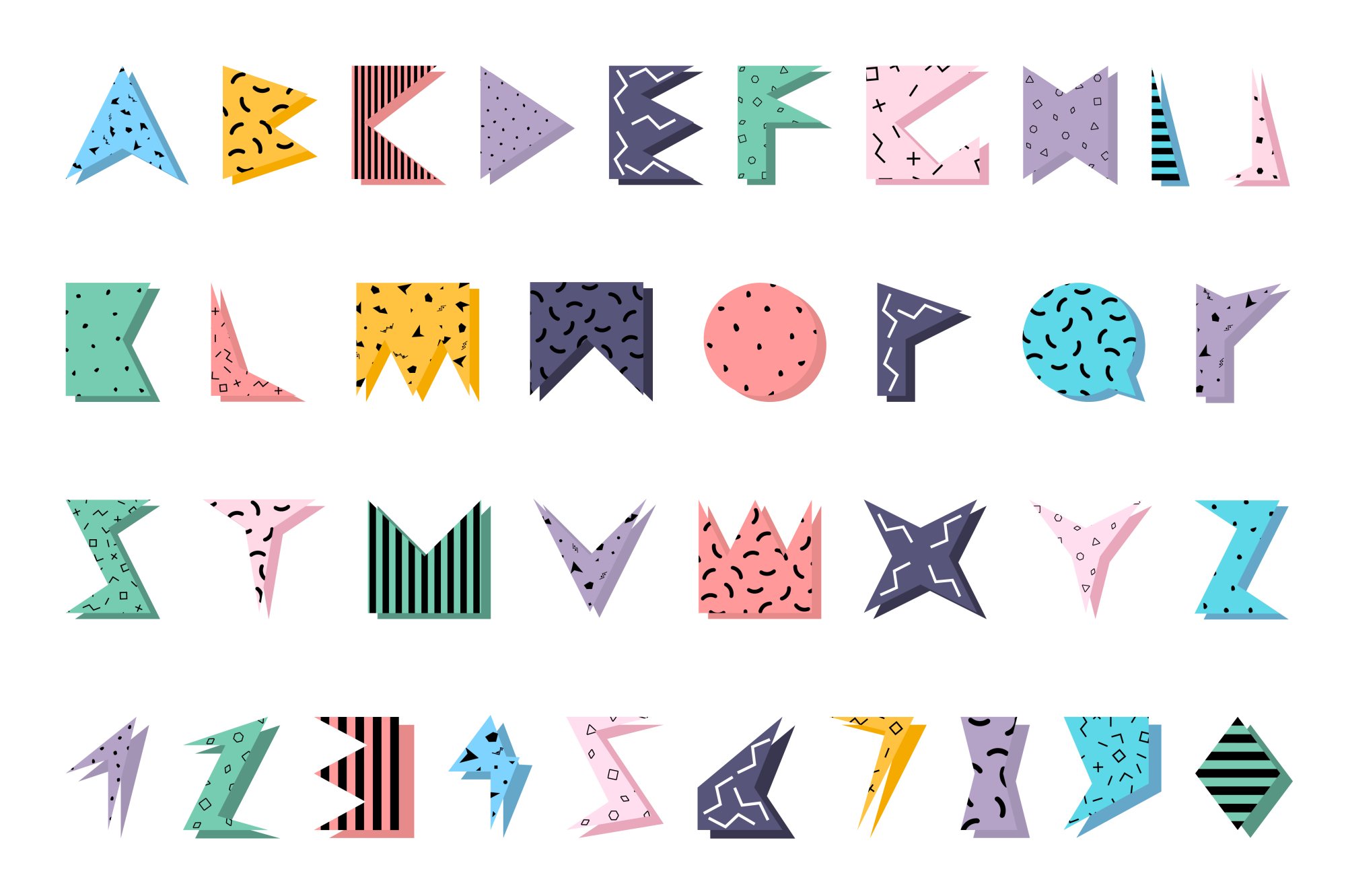 Color alphabet in memphis style. (8262) | Illustrations | Design Bundles