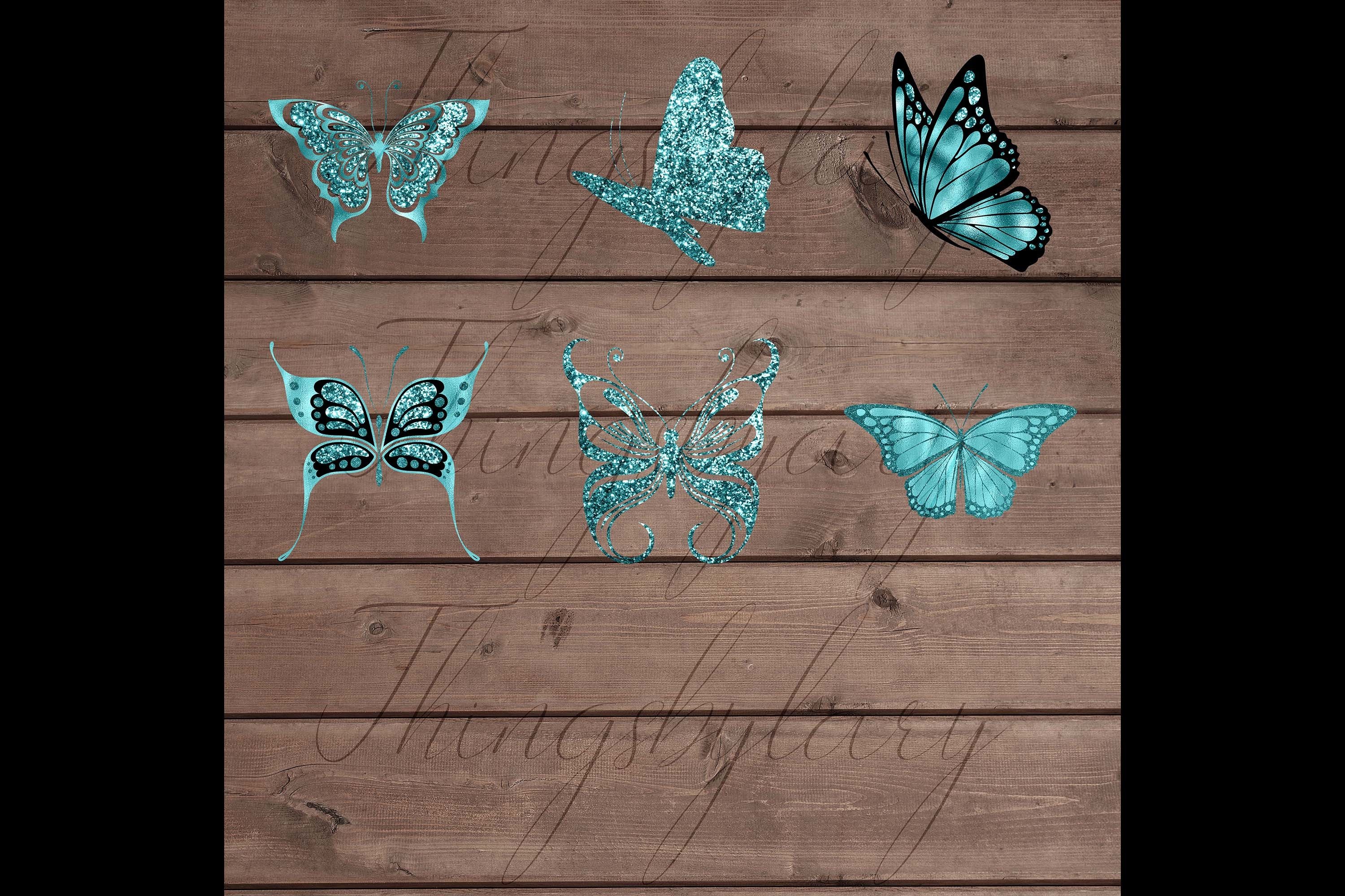 30 Teal Glitter Foil Wedding Butterfly Digital Images (238259 ...