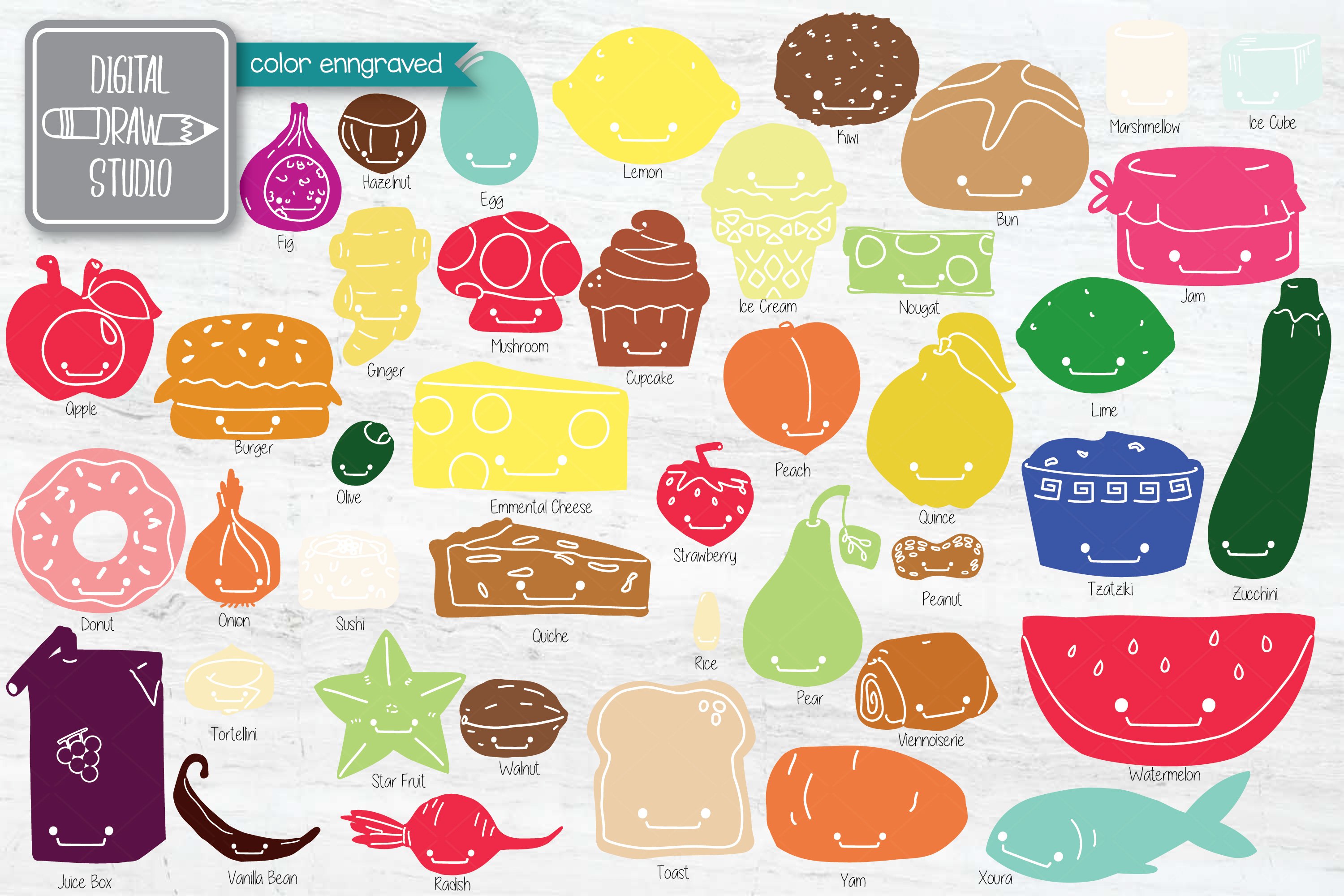 A to Z Food Color Kawaii | Hand Drawn Fruit and Vegetable (919266 ...
