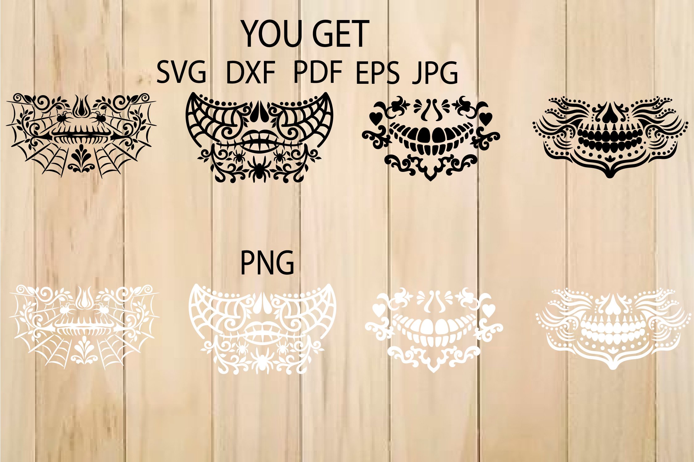 Sugar Skull Face Mask Template, Halloween Face Mask Svg (918750) | Cut ...