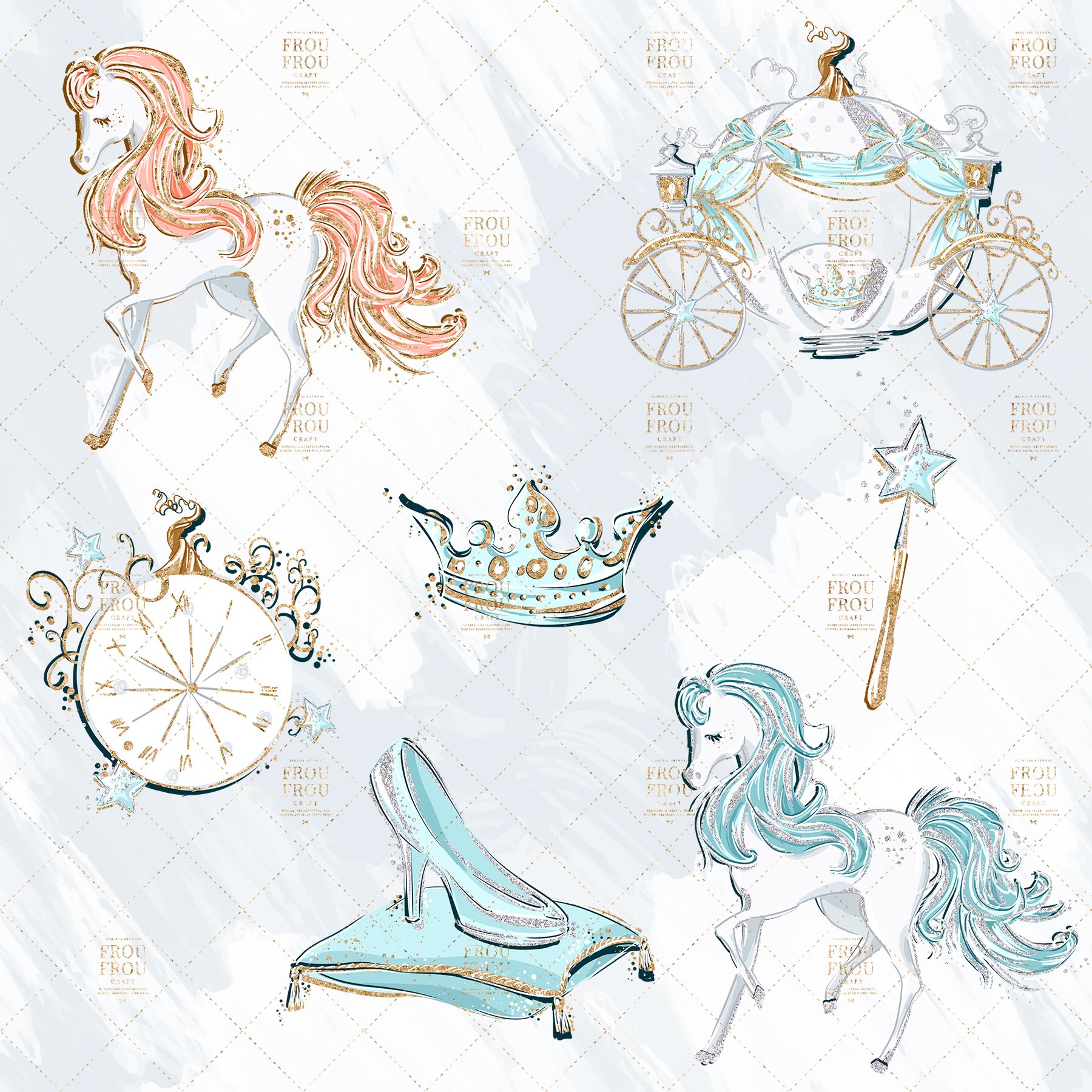 Princess Cinderella Fairy Tale Gold Glitter Clip Art (349014 ...