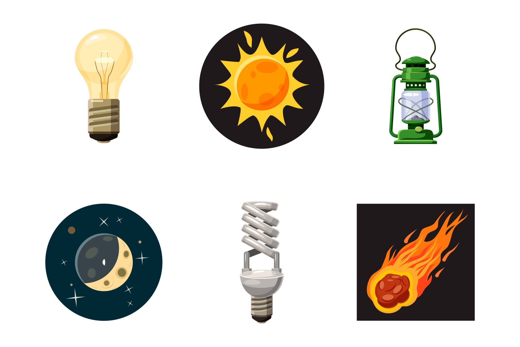 Light source icon set, cartoon style (421750) | Icons | Design Bundles