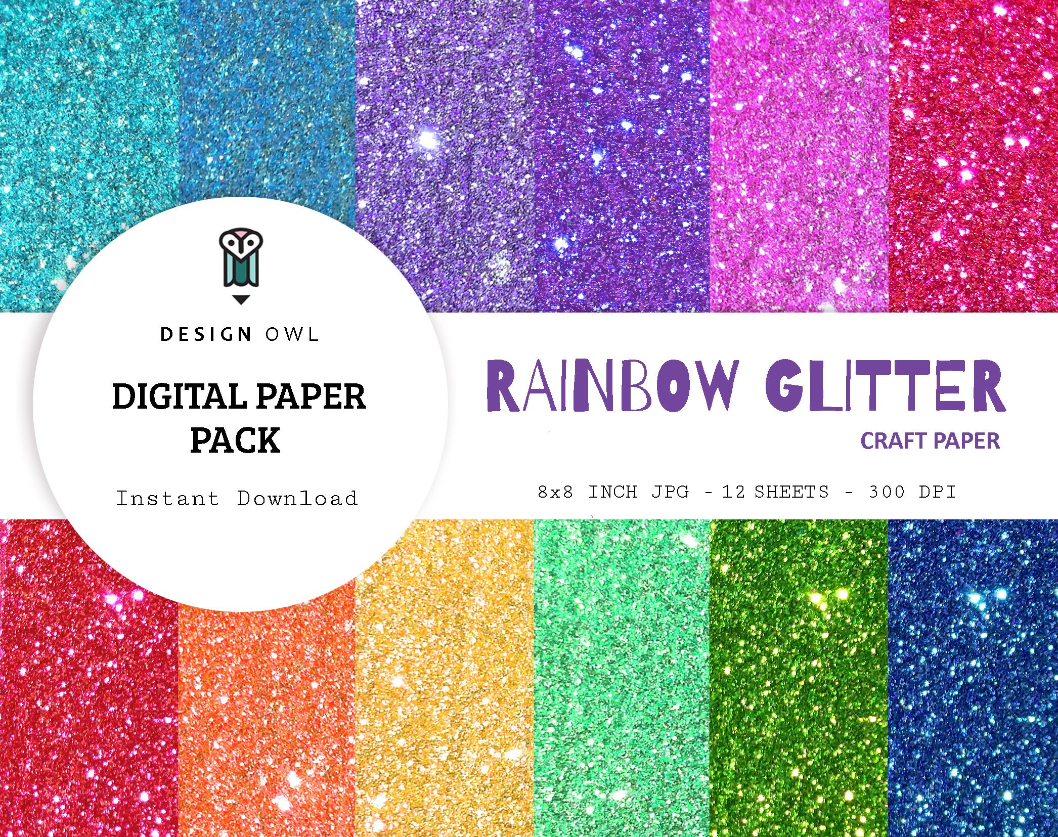 Rainbow glitter - Digital paper pack (89524) | Papers | Design Bundles