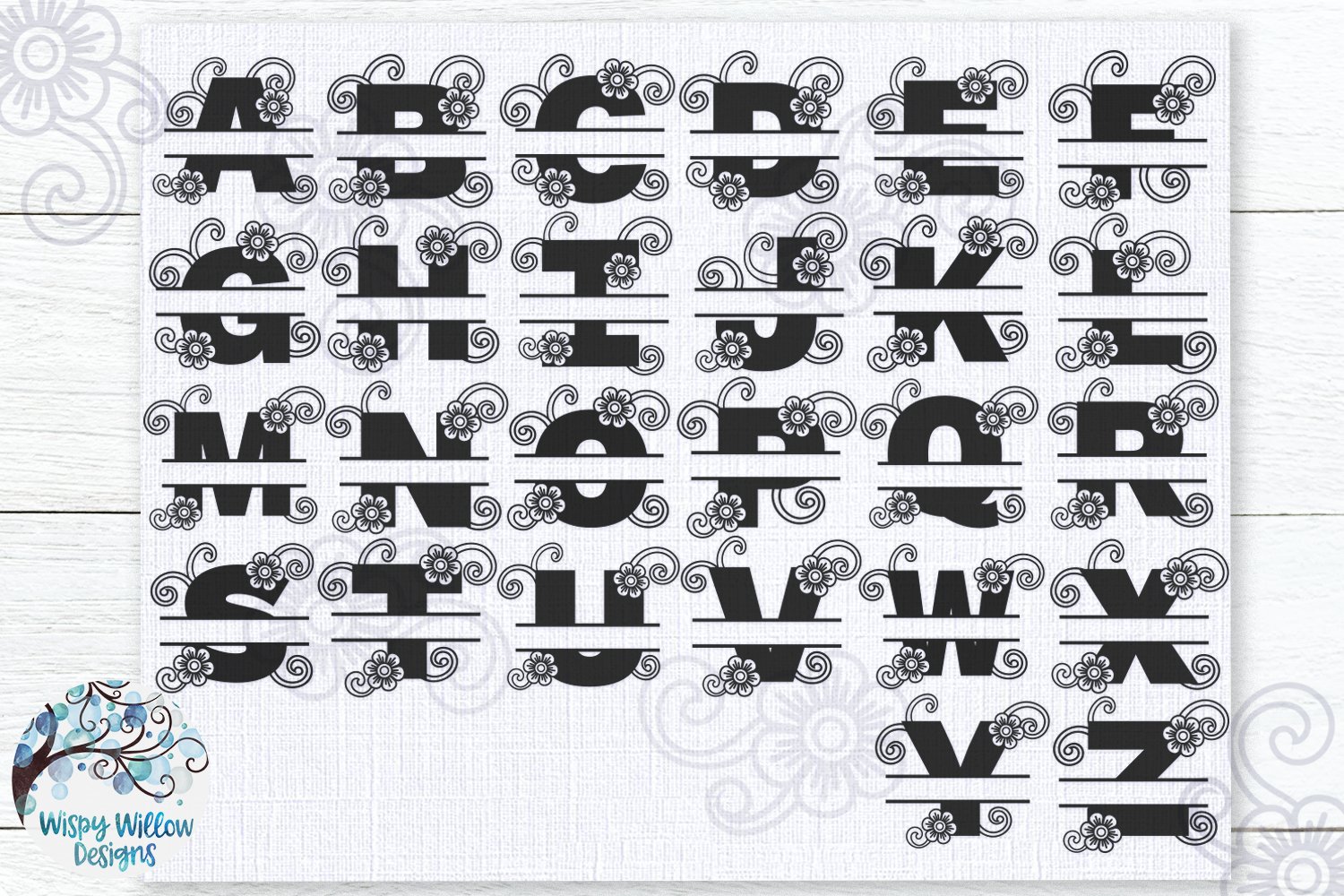 Floral Swirl Split Alphabet SVG Bundle | Monogram Letters (558262 ...