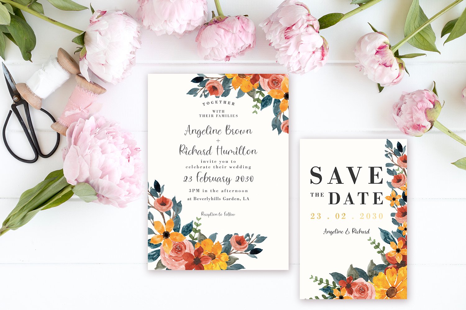 Lovely Blooming Bright Flower Wedding Invitation Set
