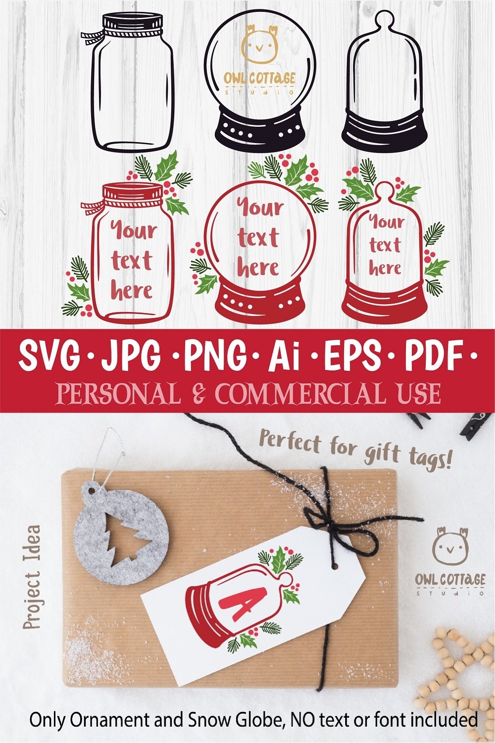 Christmas Jar and Snow Globe SVG mini Bundle, Gift Tags Deco (1091142 ...
