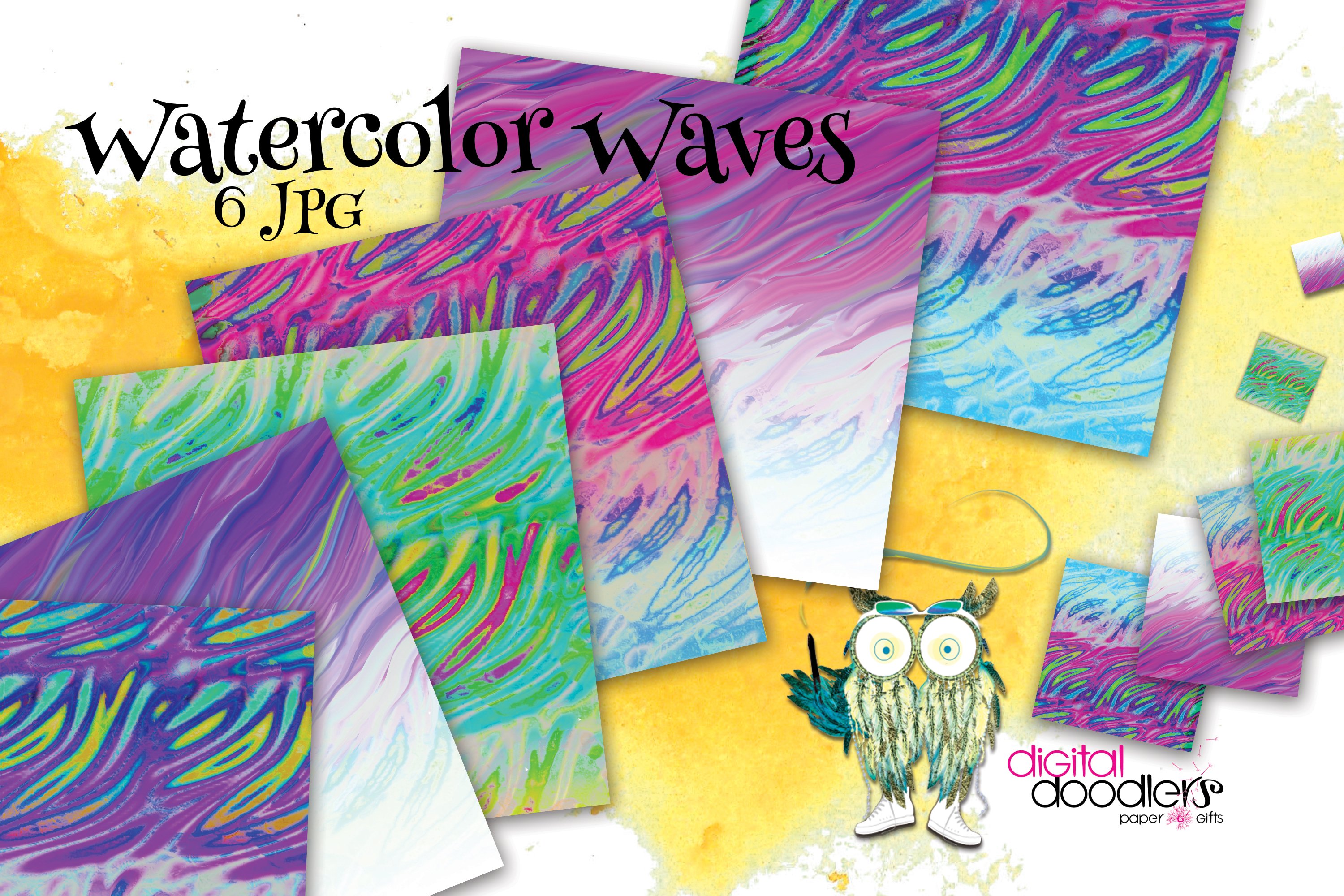 Watercolor Waves Digital Paper (132893) | Backgrounds | Design Bundles