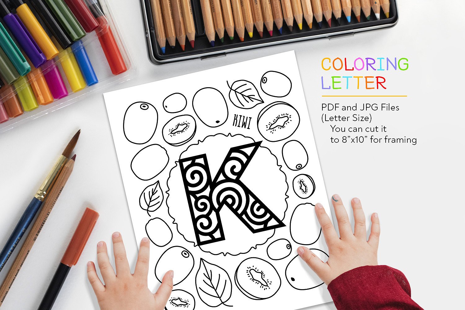 Letter K - Kiwi Coloring Page (660294) | Printables | Design Bundles