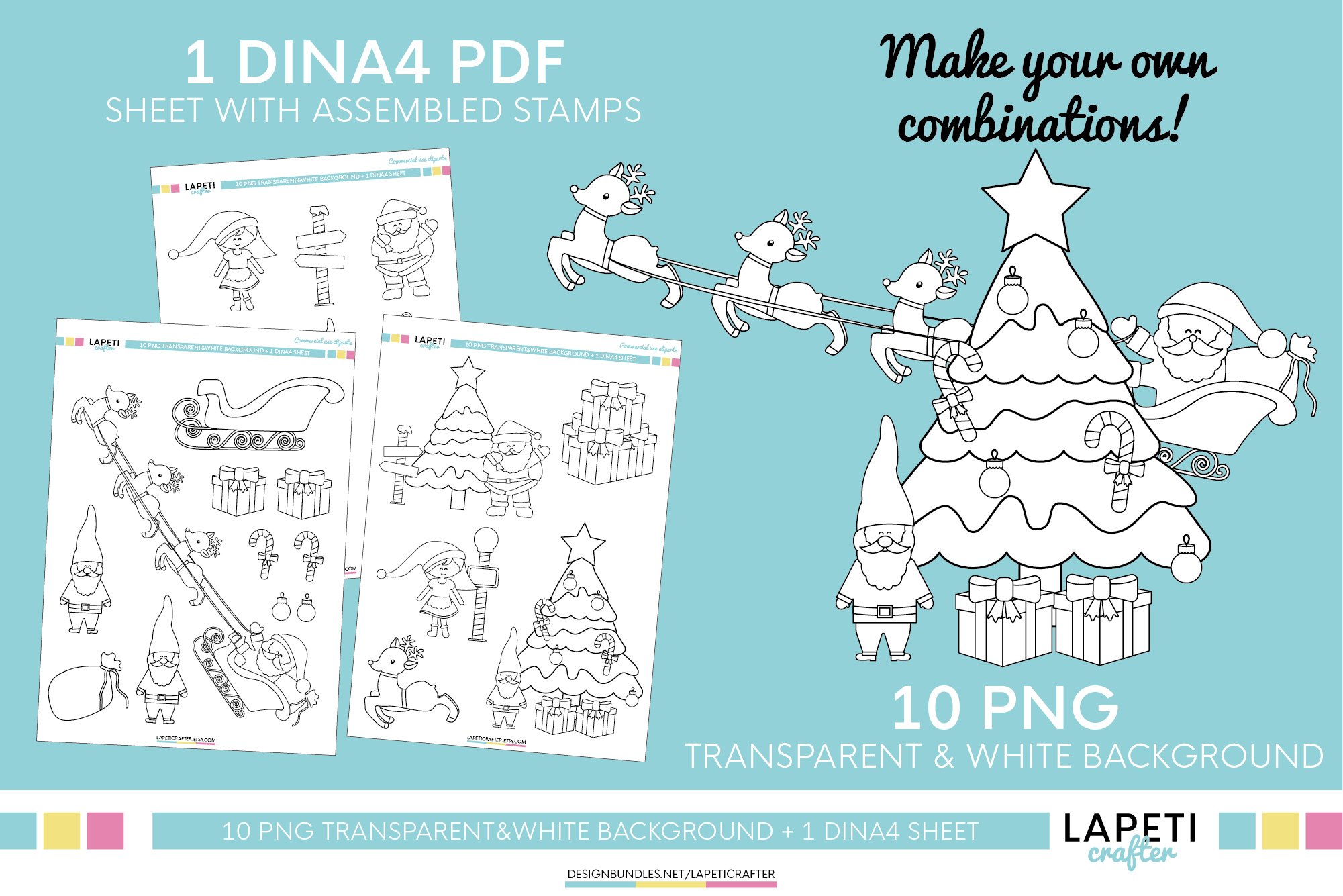 Christmas digital stamp, Santa Claus png coloring clipart (941105 ...